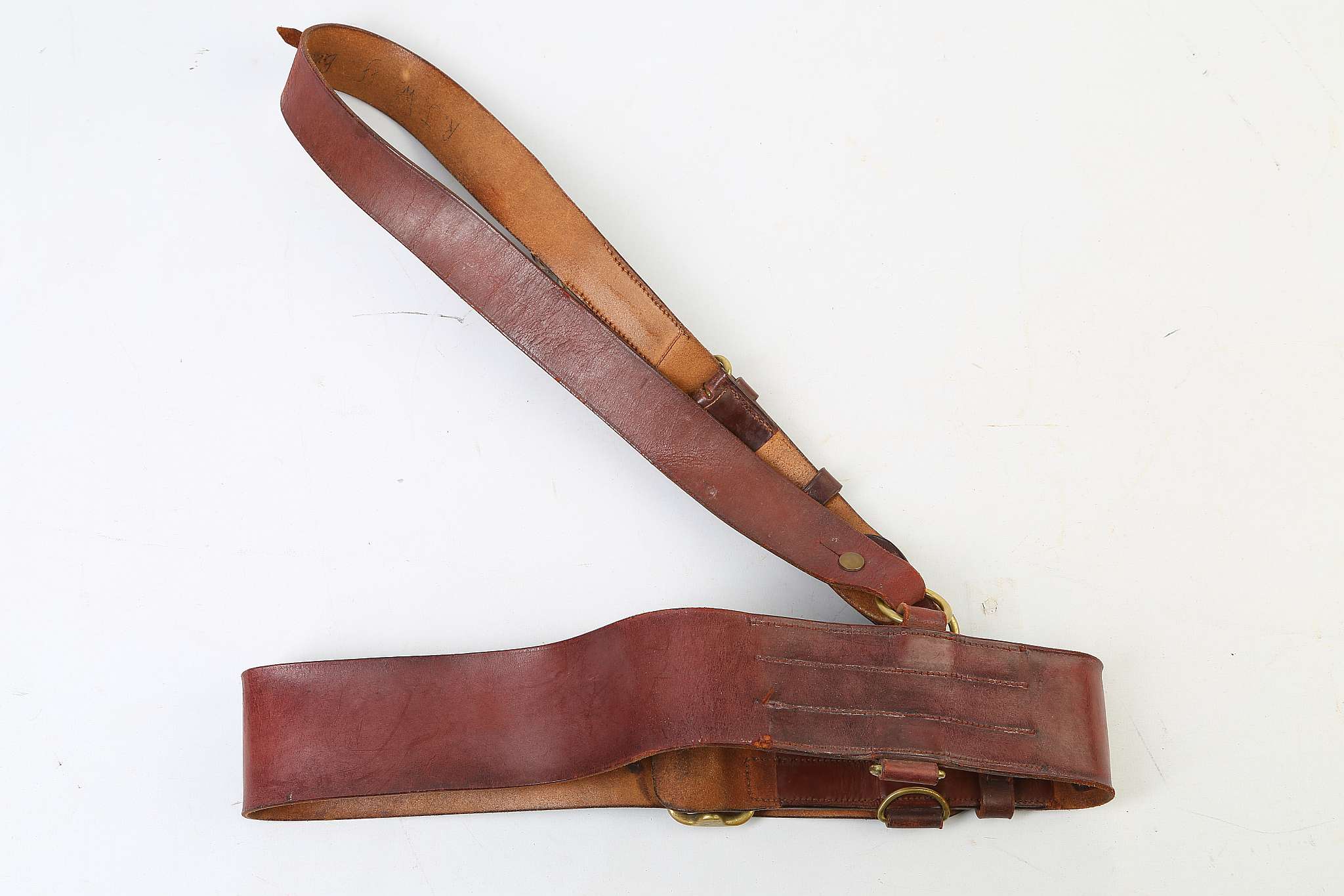A MID 20th CENTURY LEATHER POLICE BELT AND SASH, with attached 'The ...