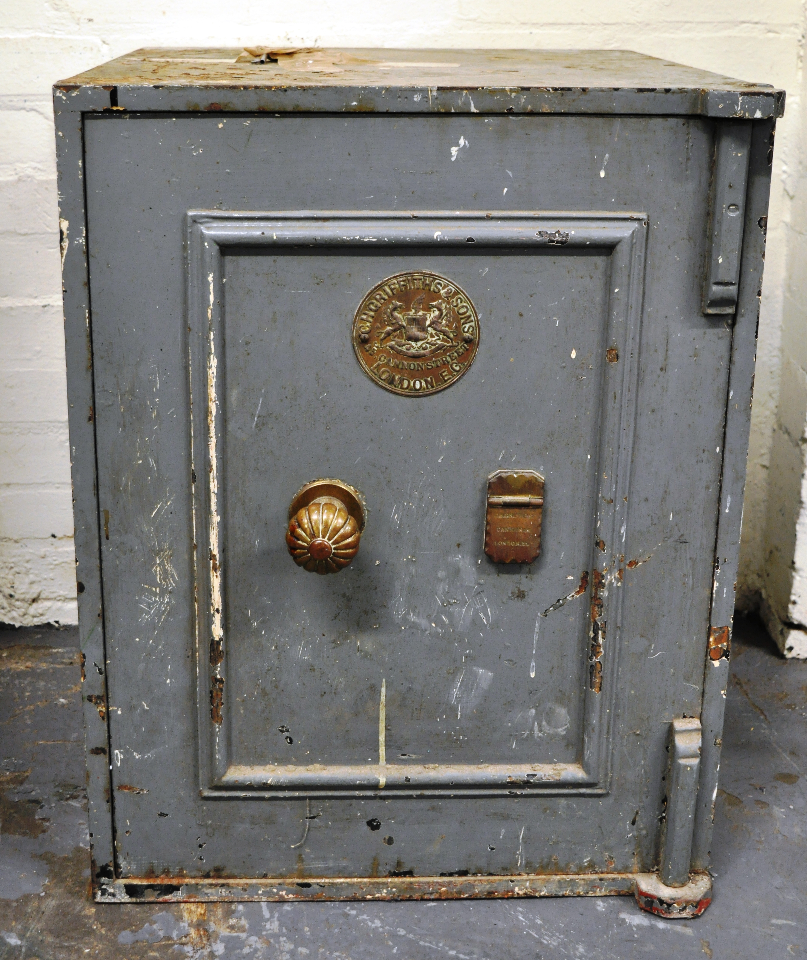 Safe by C H Griffiths and Sons, London, width 55cm, with key.
