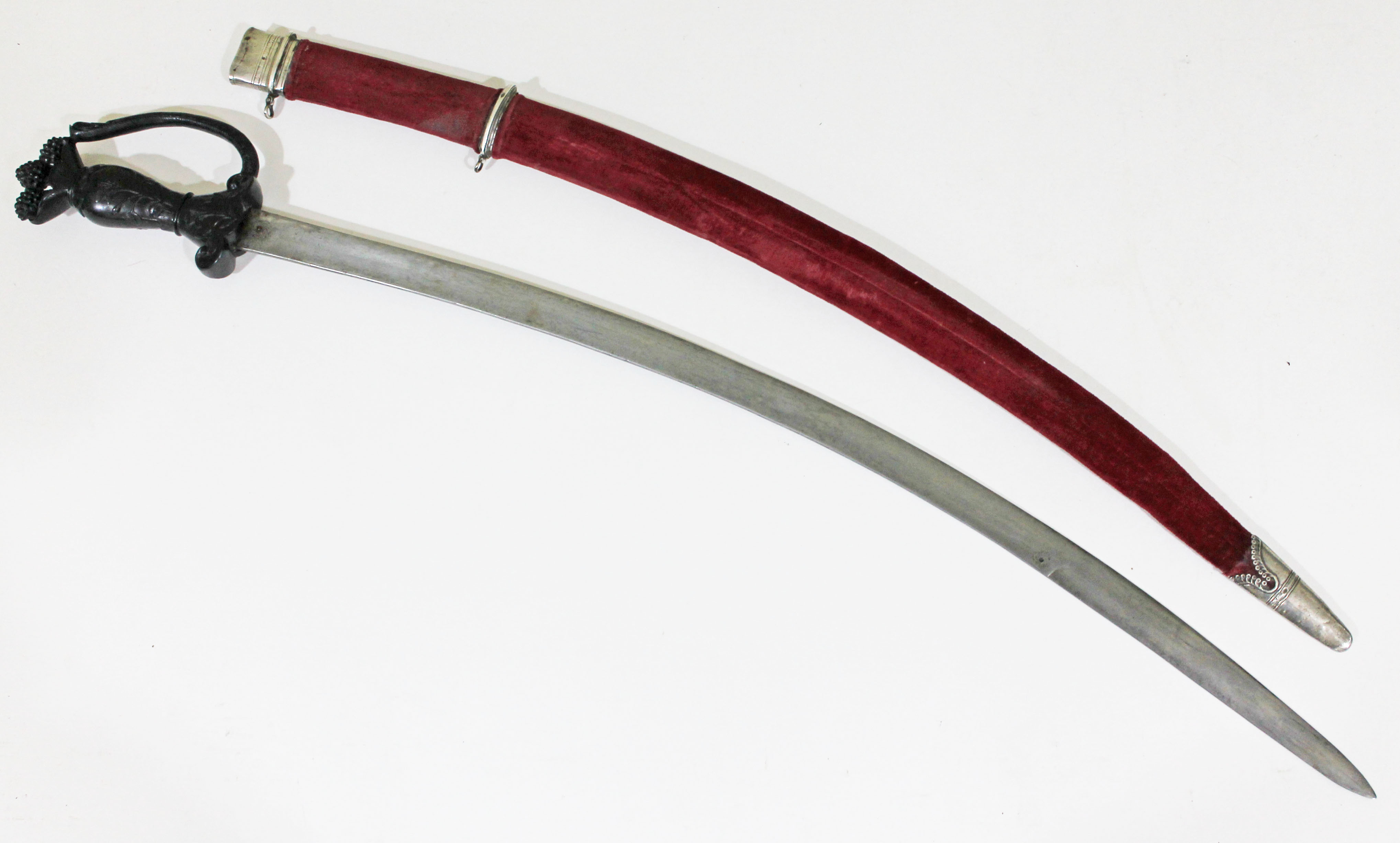 An Indo-Persian Tulwar sword having jewelled cabochon 75cm curved blade ...