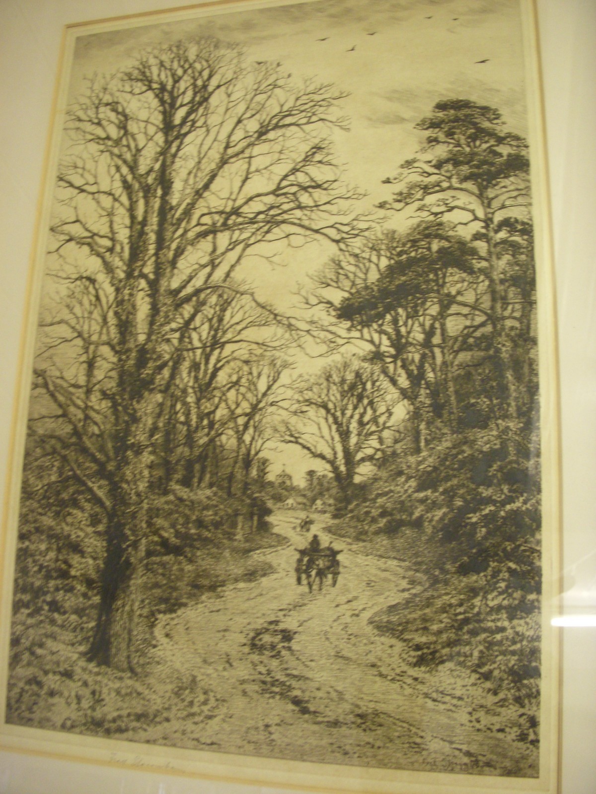 Fred Slocombe etching of a rustic scene with horse and cart.