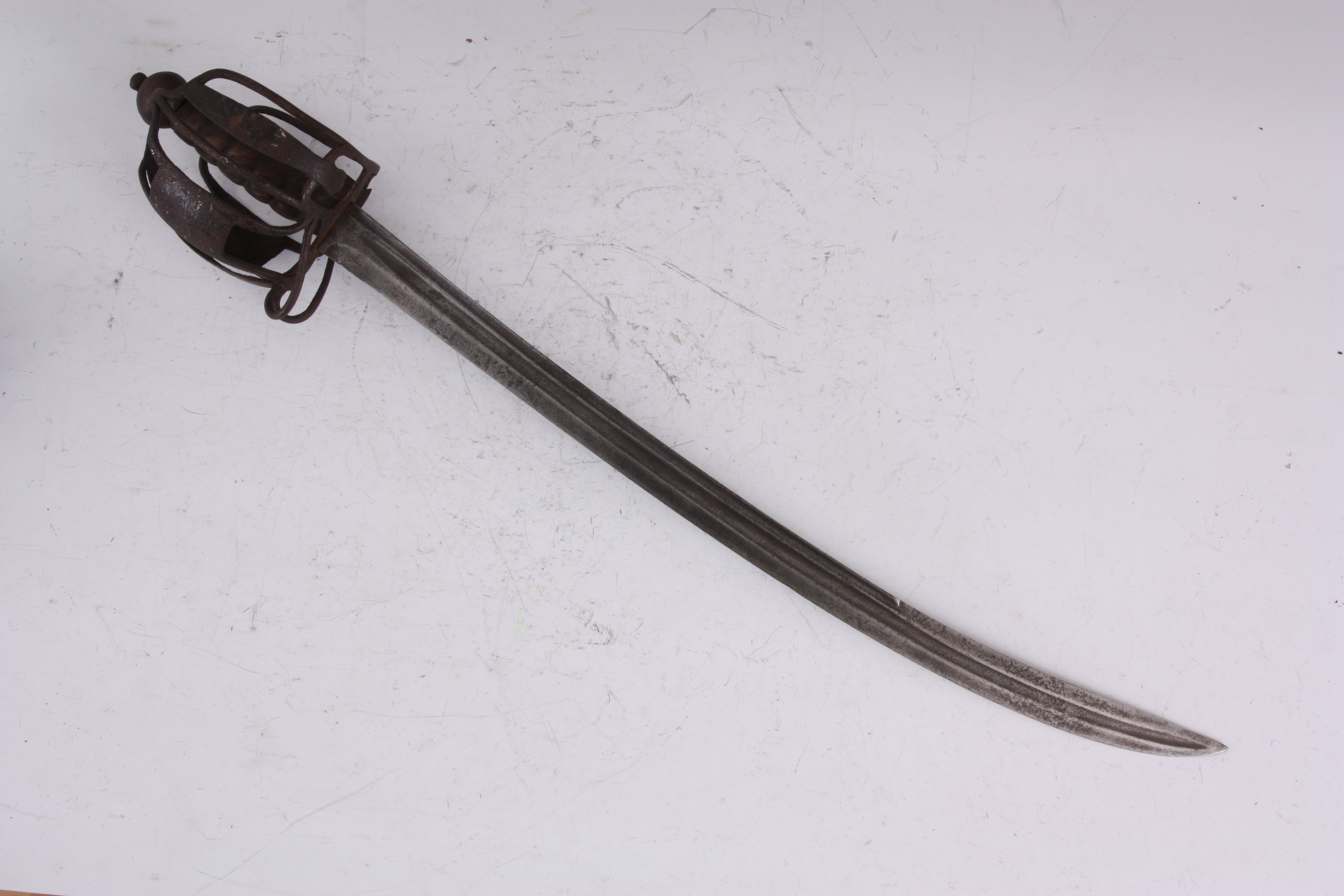 A 17th CENTURY SCOTTISH BASKET HILTED BACKSWORD with unusual double ...