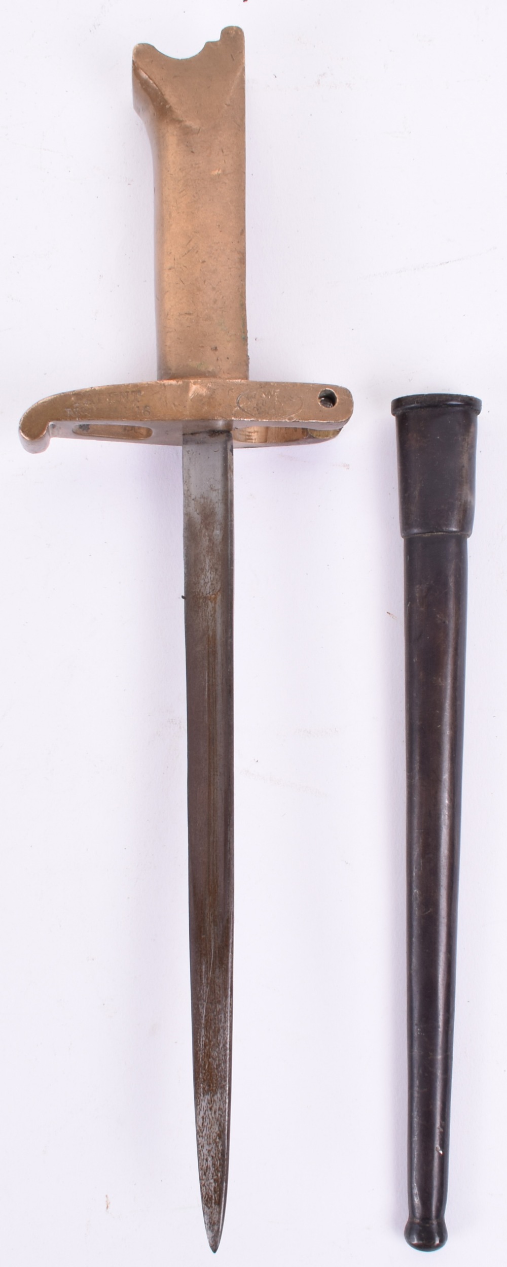 WW1 Pritchard Webley Revolver Bayonet, brass hilt with the cross guard ...