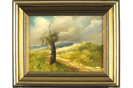 R* KRAUS, (Australian School), Oil on board, Blackboy behind the high ...