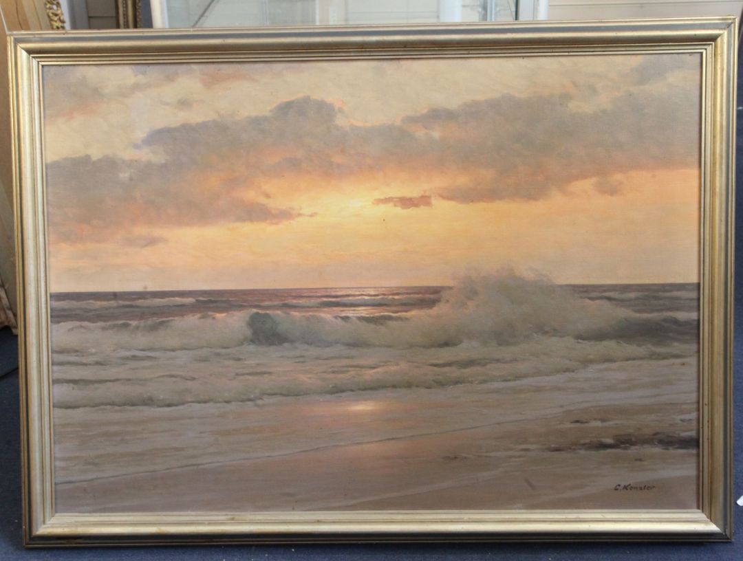 Carl Kenzler (1872-1947) oil on canvas Sunset over the coast signed ...