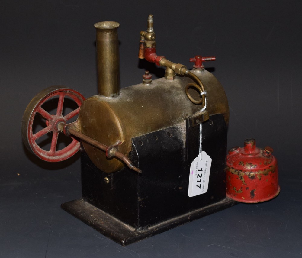 An early 20th century live steam model stationary engine, sheet brass ...