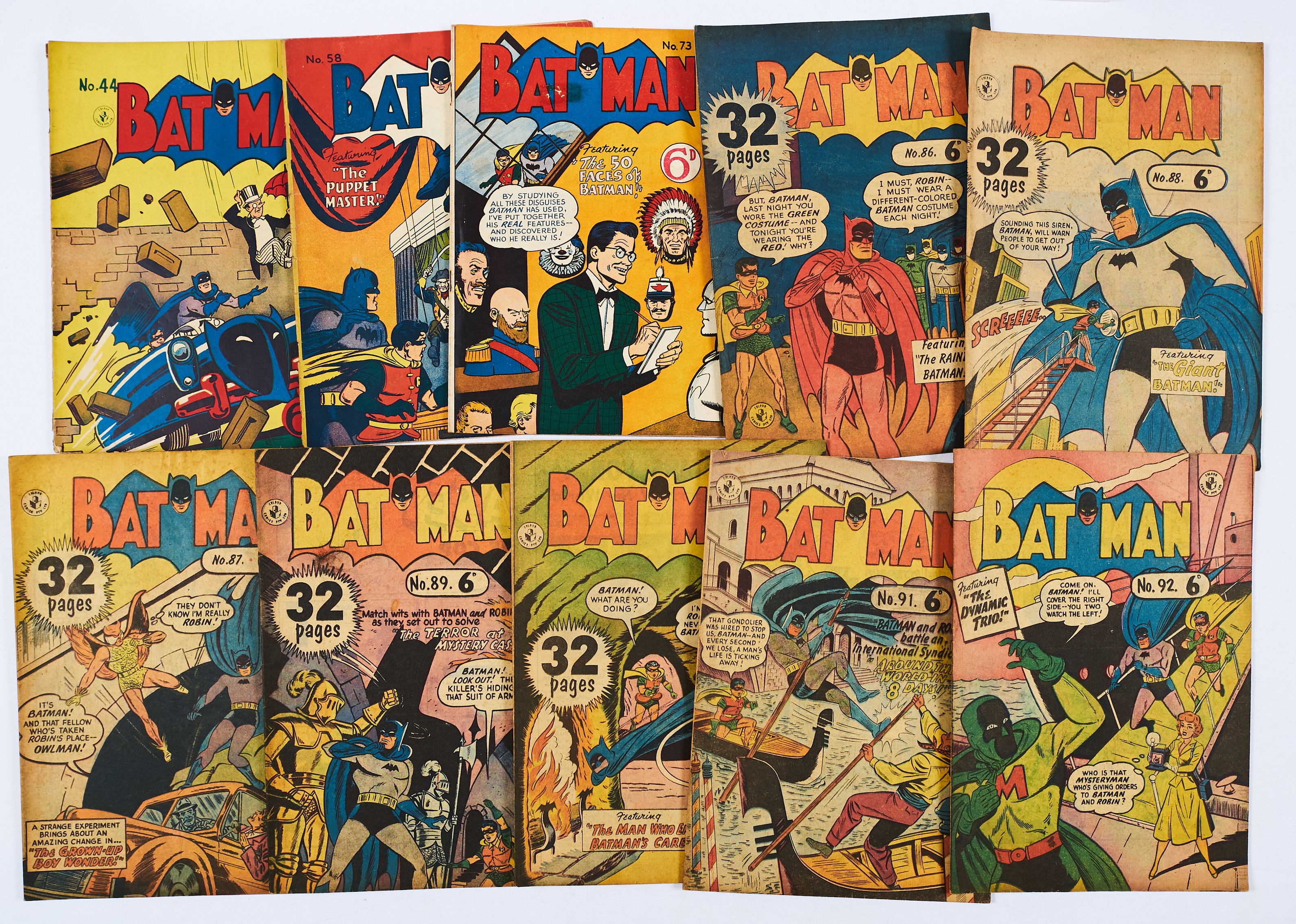 Batman Australian reprints (1950s) 44, 58, 73, 86-92 [vg/vg+] (10)