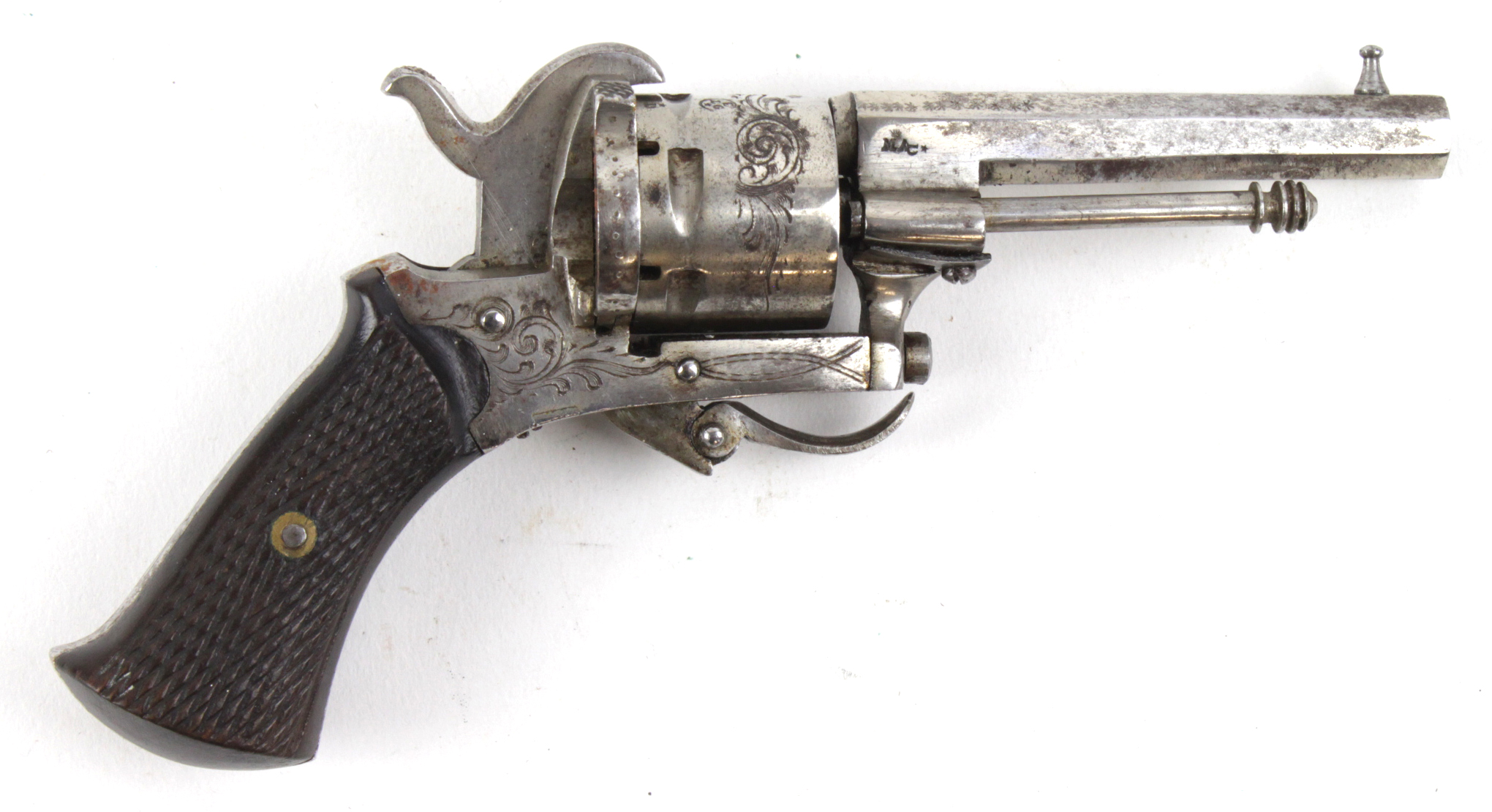 19th century pin fire pocket revolver, nice clean gun with engraved ...