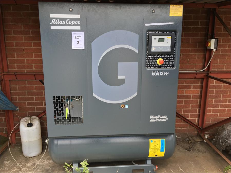 2015 Atlas Copco model GA5FF packaged rotary screw compressor on 270 ...