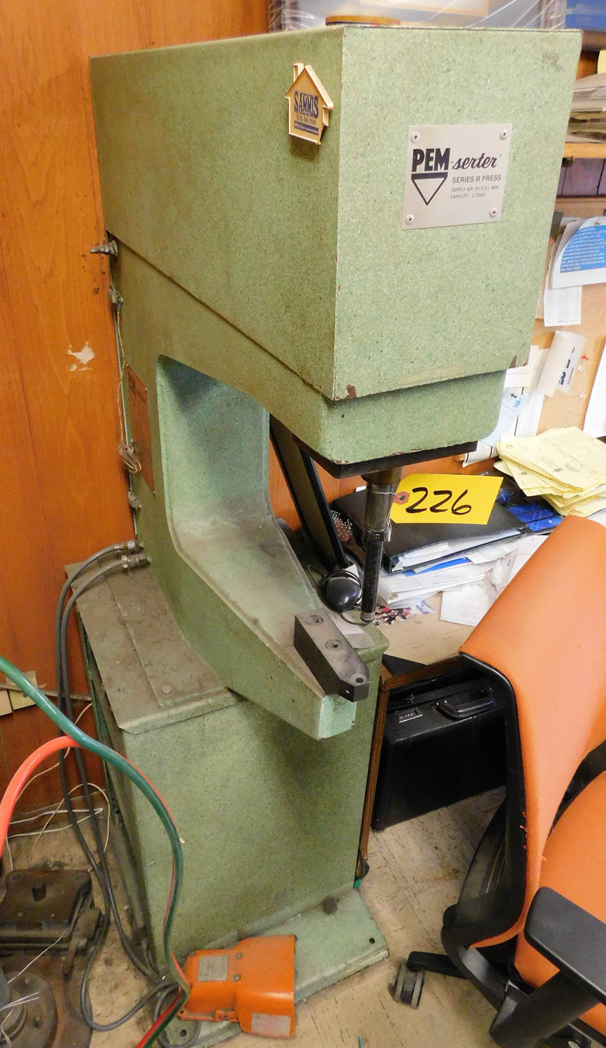 PEMSERTER SERIES III INSERTION PRESS, 85-PSI, 3 TON CAPACITY, S/N: B3-077