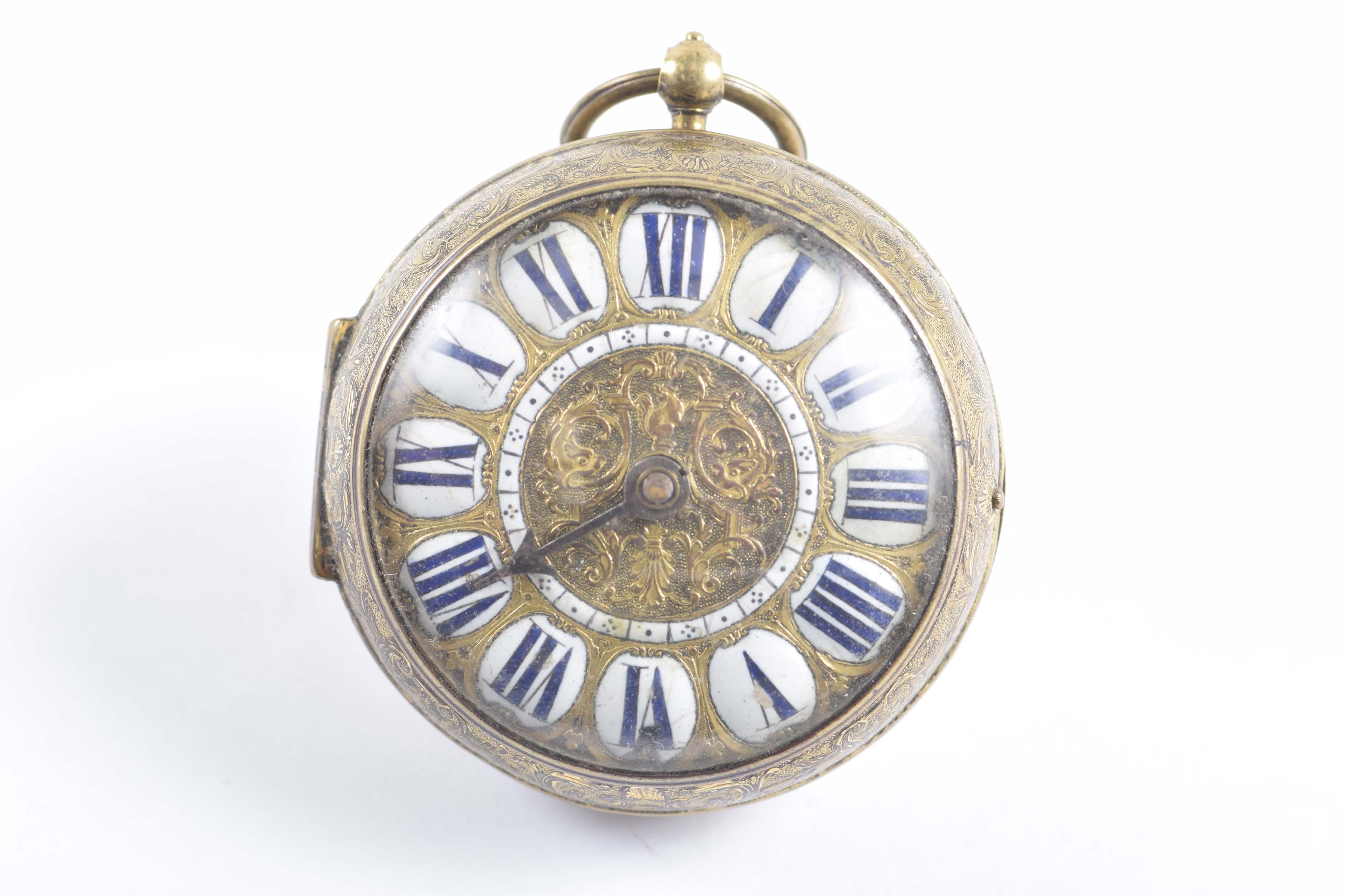 A late 17th century gilt pair case pocket watchThe watch with a ...