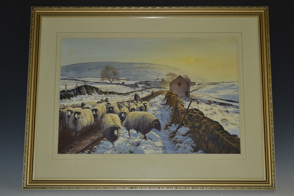Wilfred Ball (20th century) Herding Sheep, Winter's Scene signed ...