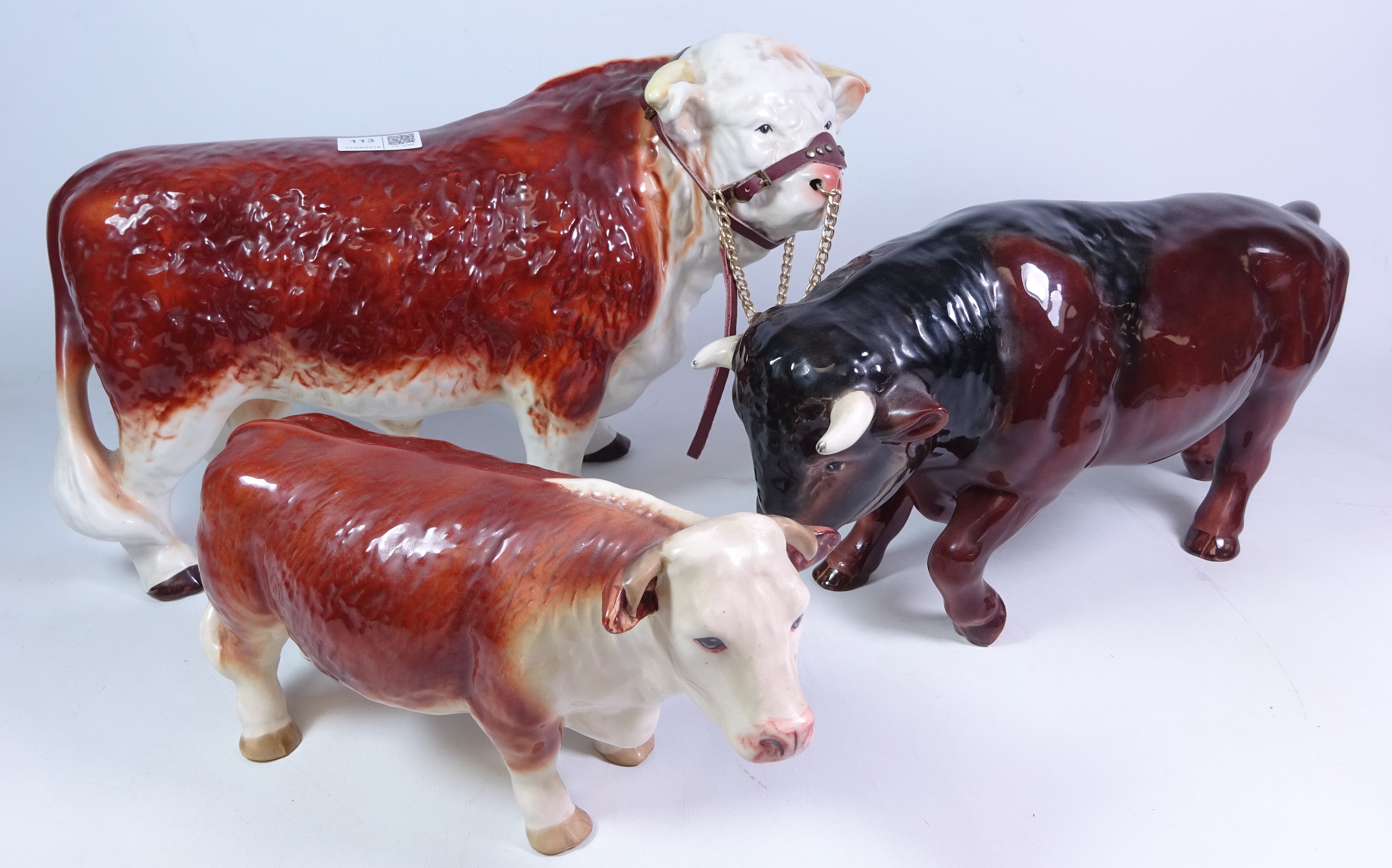 Large Melba Ware pottery bull, L40cm, Sylvac pottery bull and another ...