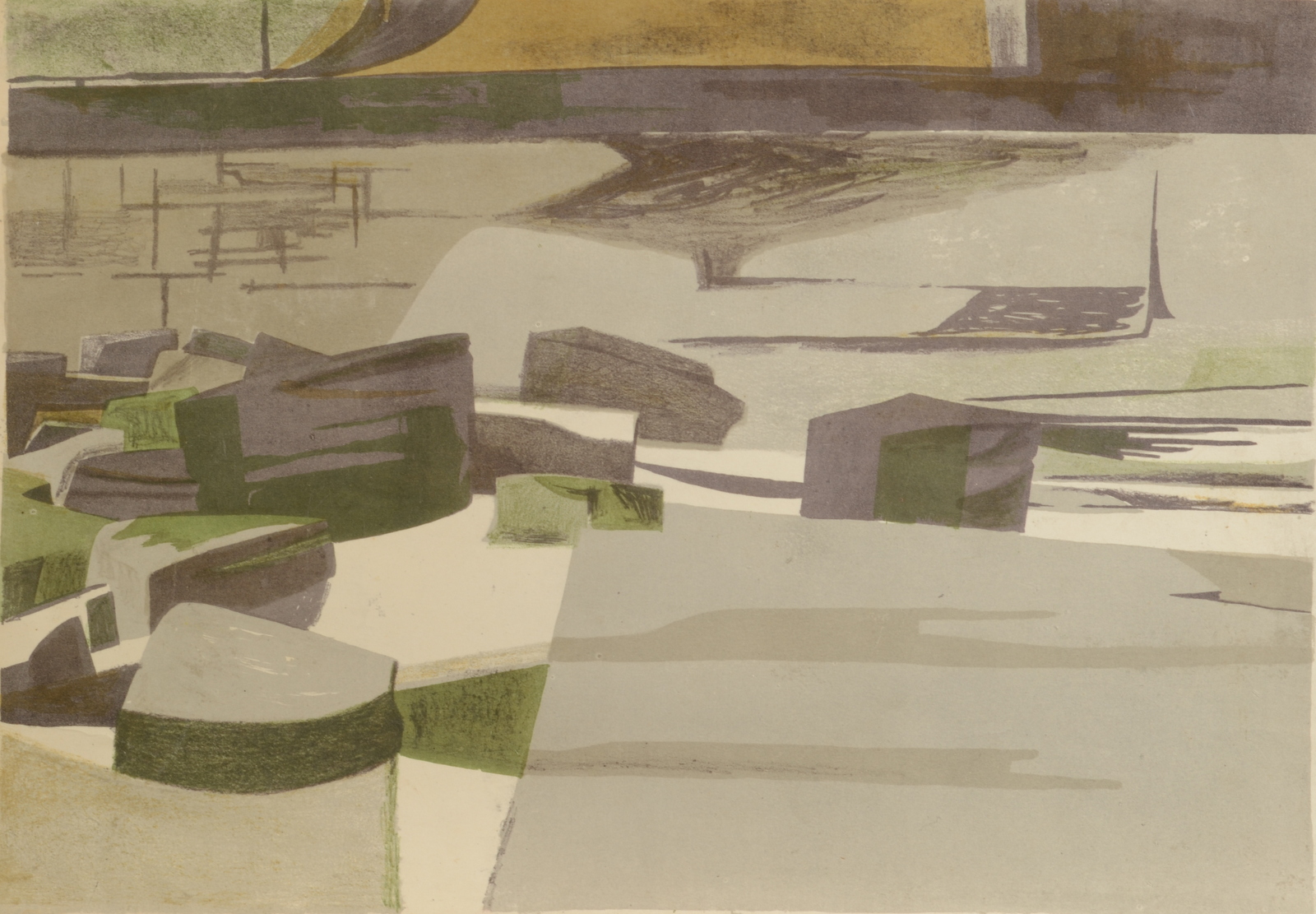 RICHARD PLATT Rocks circa 1955 Three colour lithograph Signed and ...