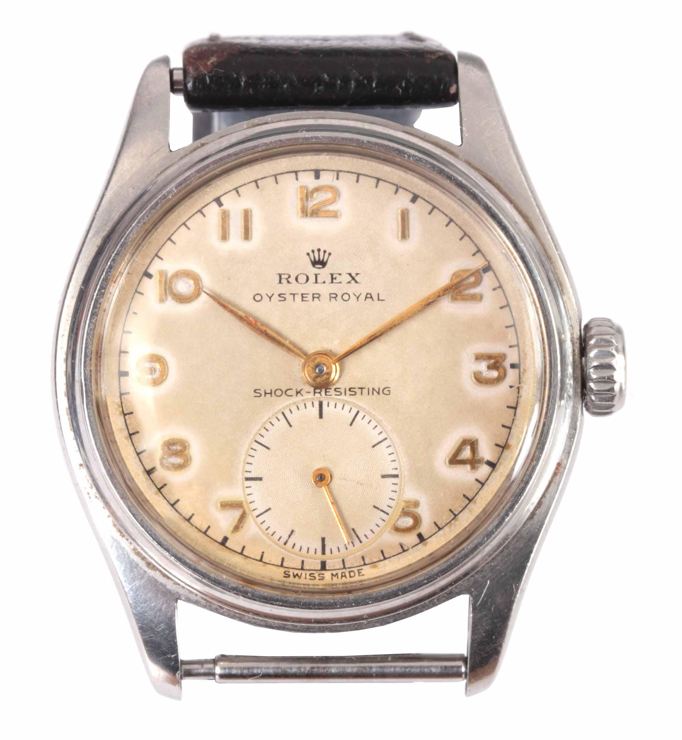A 1940'S STEEL ROLEX OYSTER-ROYAL WRIST WATCH the steel case numbered ...