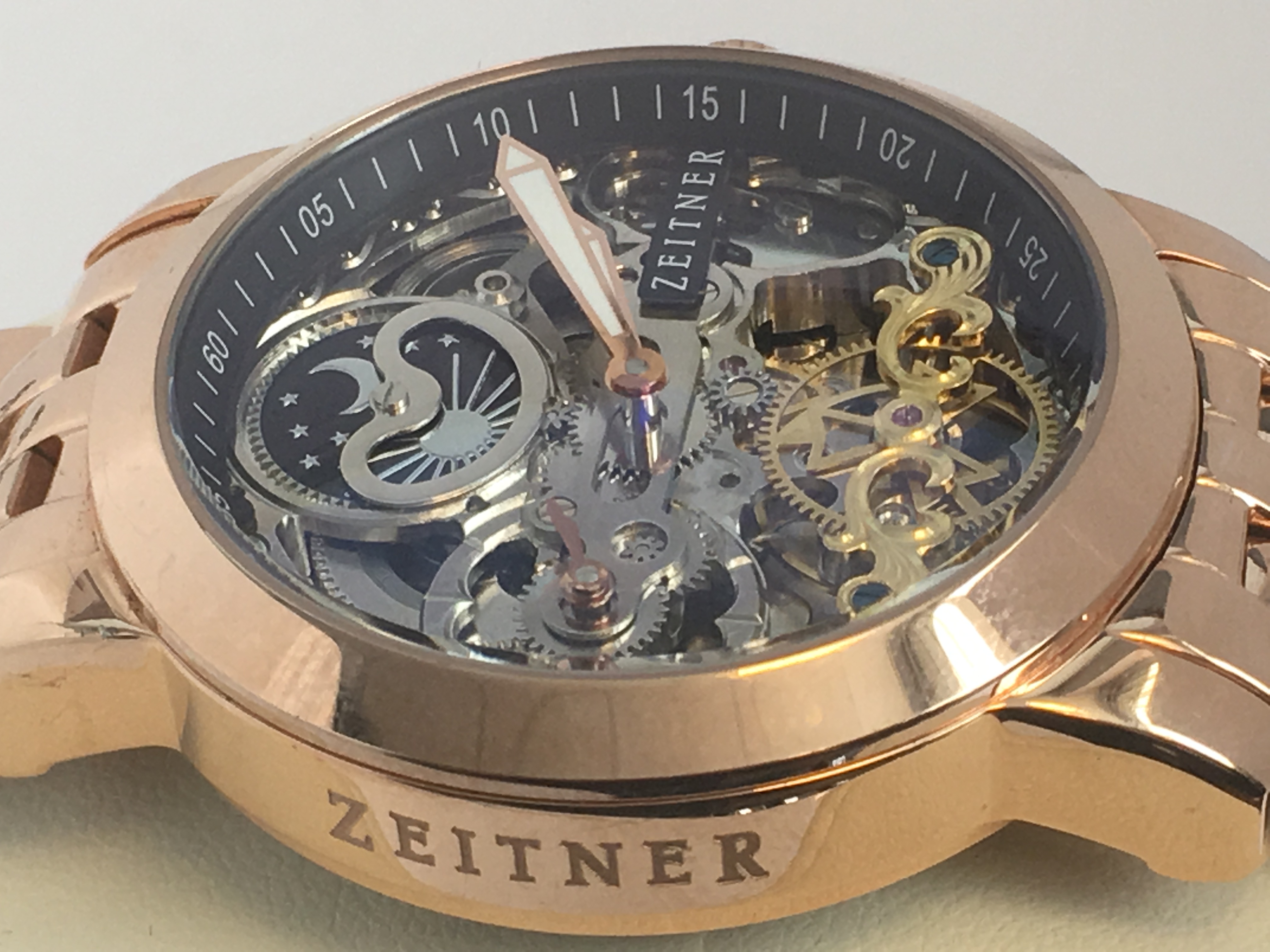 ZEITNER ICONIC AUTOMATIC ROSE WITH BLACK SKELETON MENS WATCH