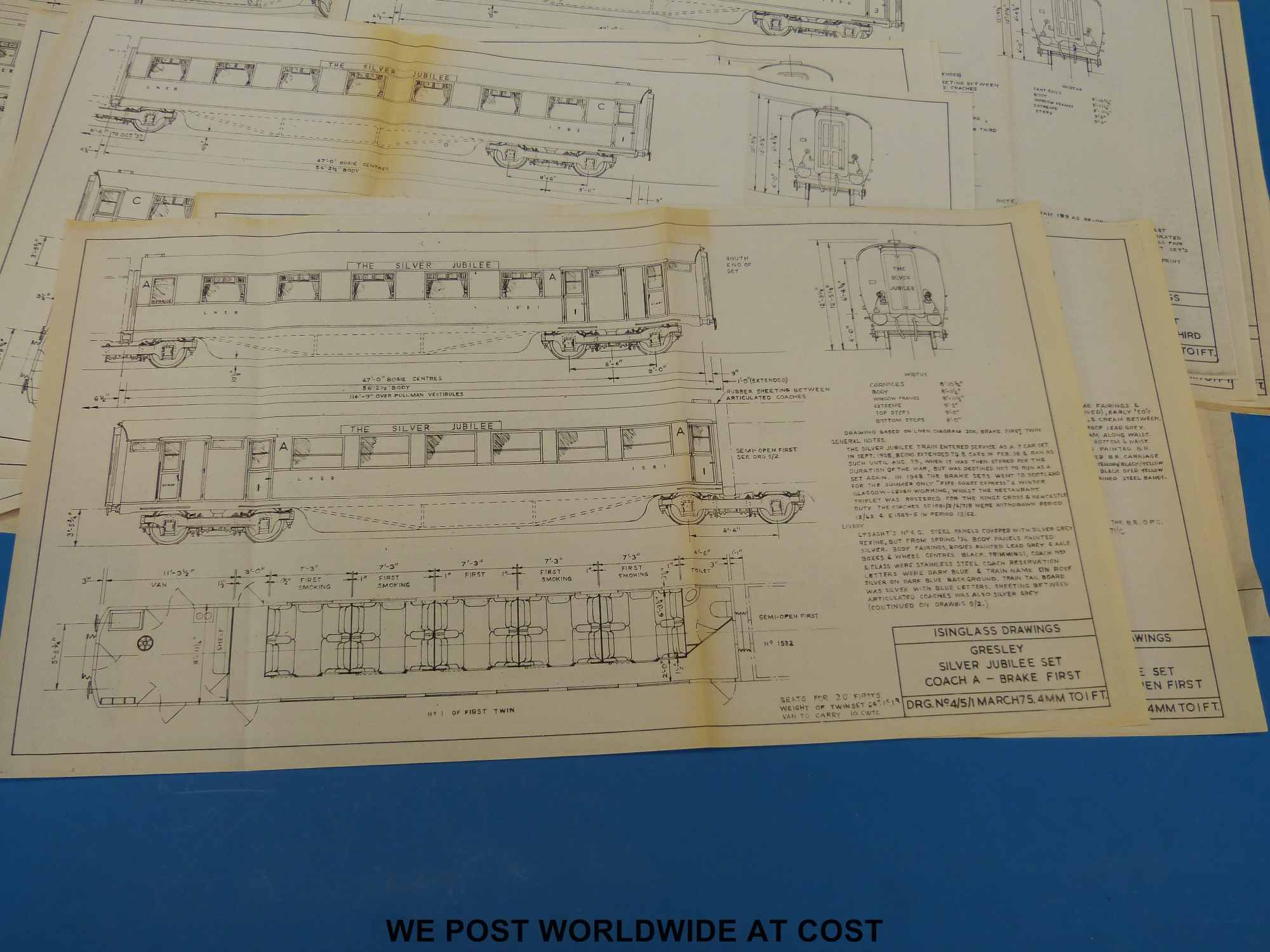 Approximately 20 LNER railway carriage drawings to include Isinglass ...
