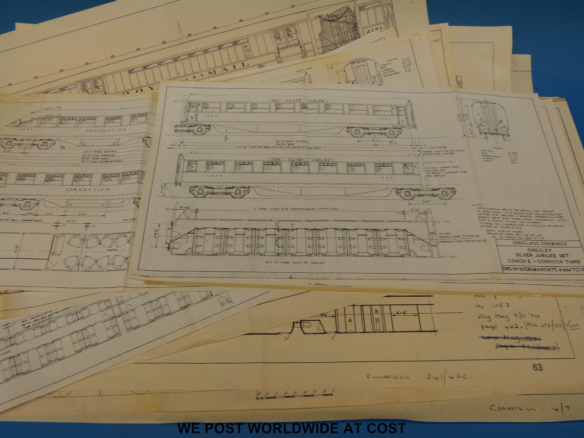 Approximately 20 LNER railway carriage drawings to include Isinglass ...