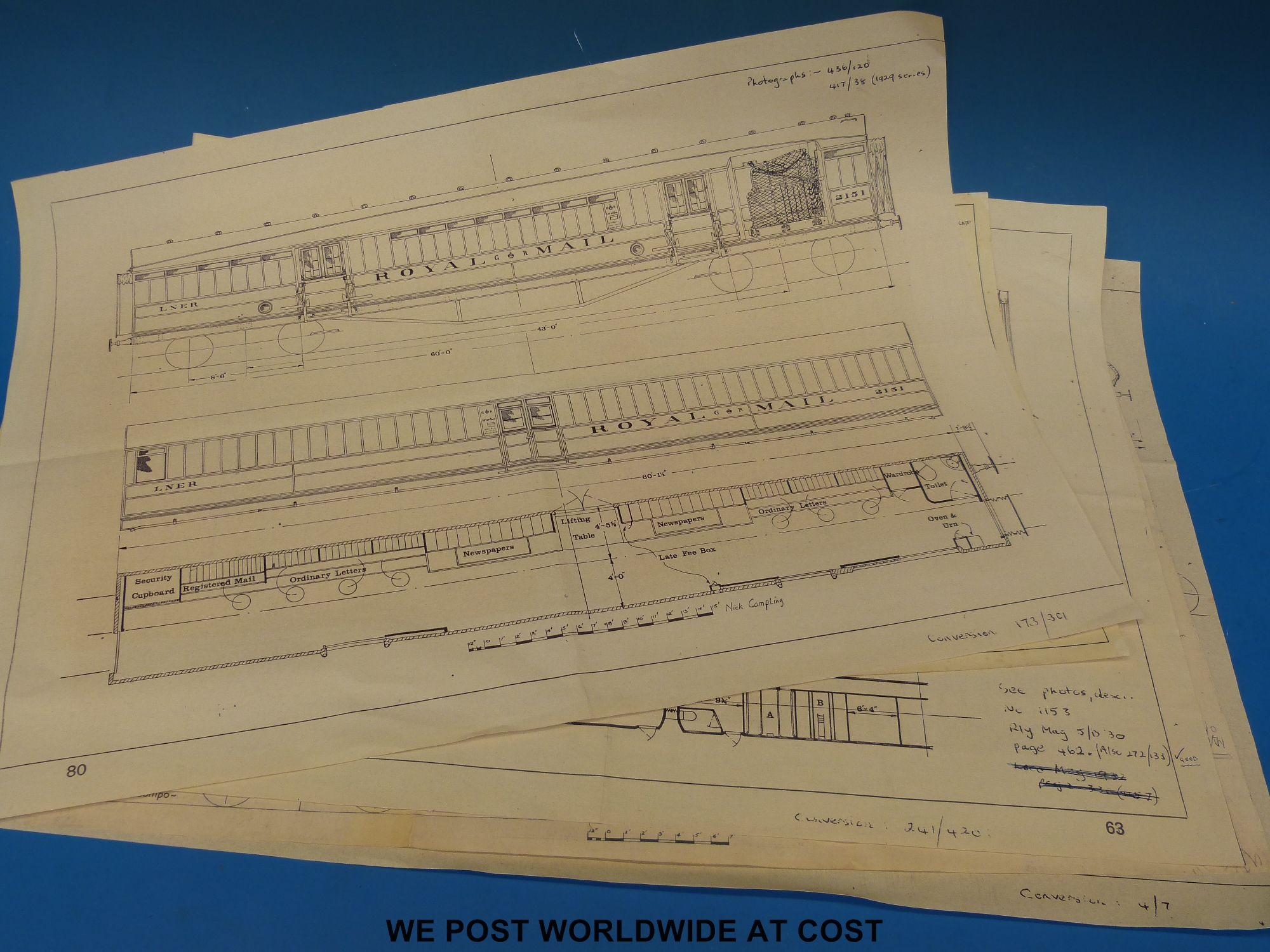 Approximately 20 LNER railway carriage drawings to include Isinglass ...