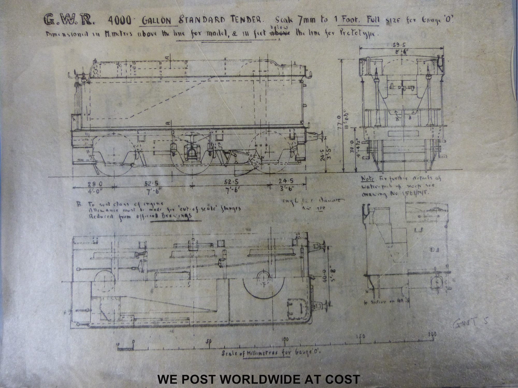 Approximately 50 GWR railway locomotive and tender drawings, mainly ...