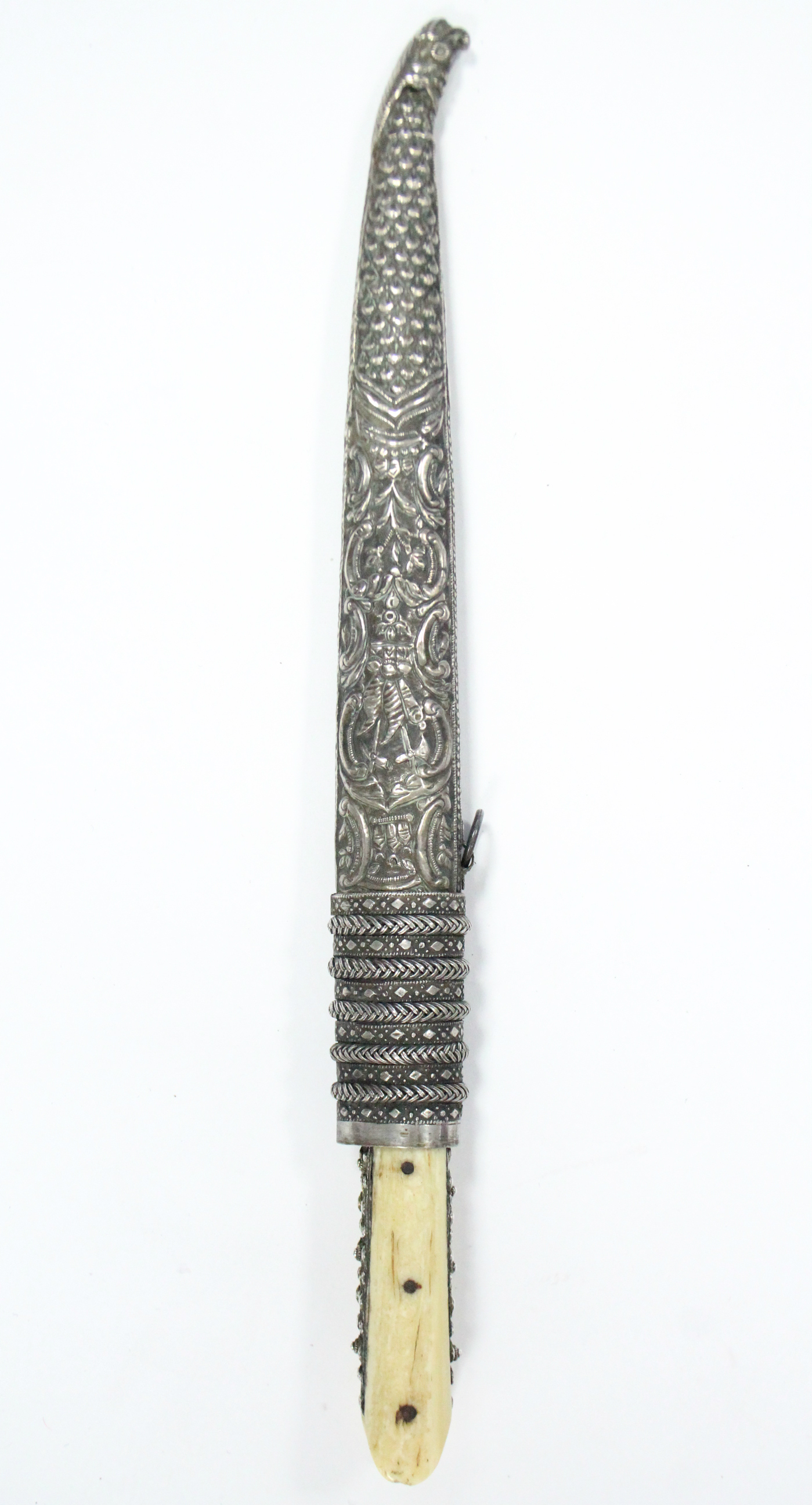 A PERSIAN CEREMONIAL DAGGER, the steel blade with gilt inscription ...