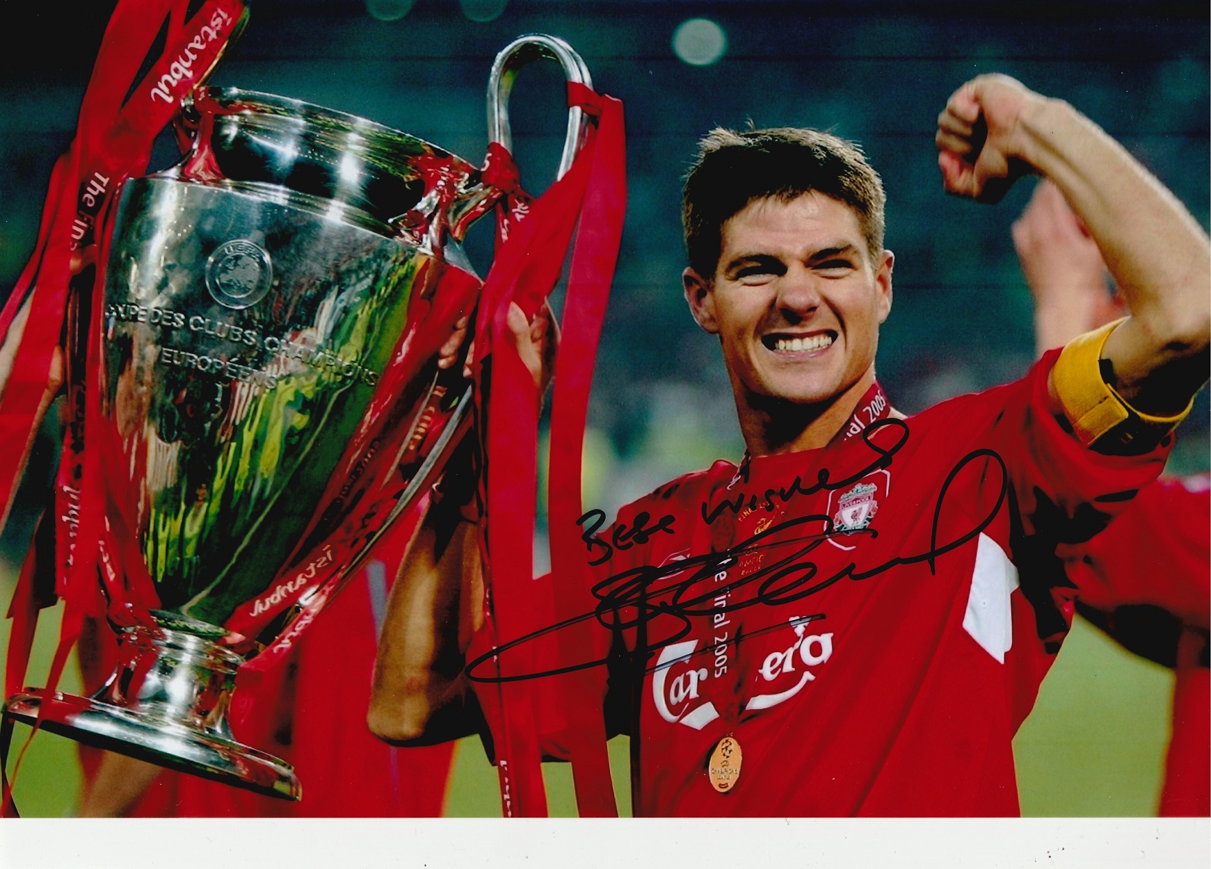 Steven Gerrard signed stunning 12 x 8 inch colour photo celebrating ...