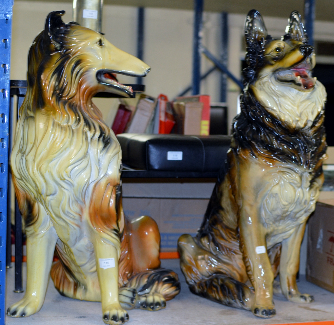 2 LARGE CERAMIC DOG ORNAMENTS