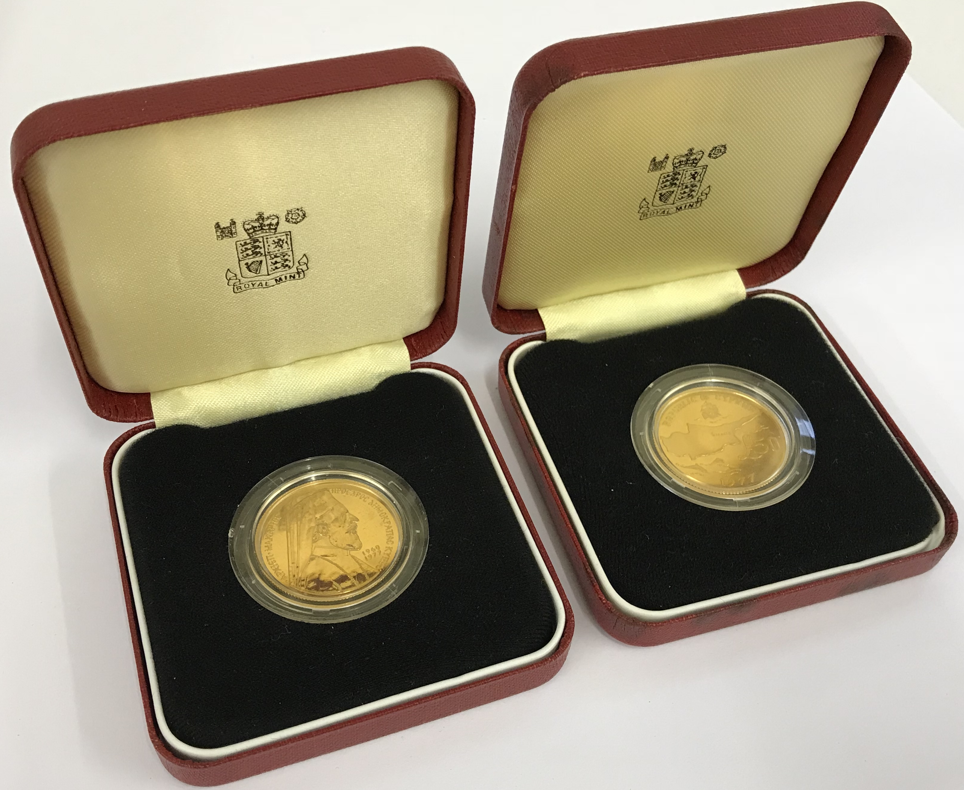 TWO 1977 CYPRUS GOLD COINS (16g each)