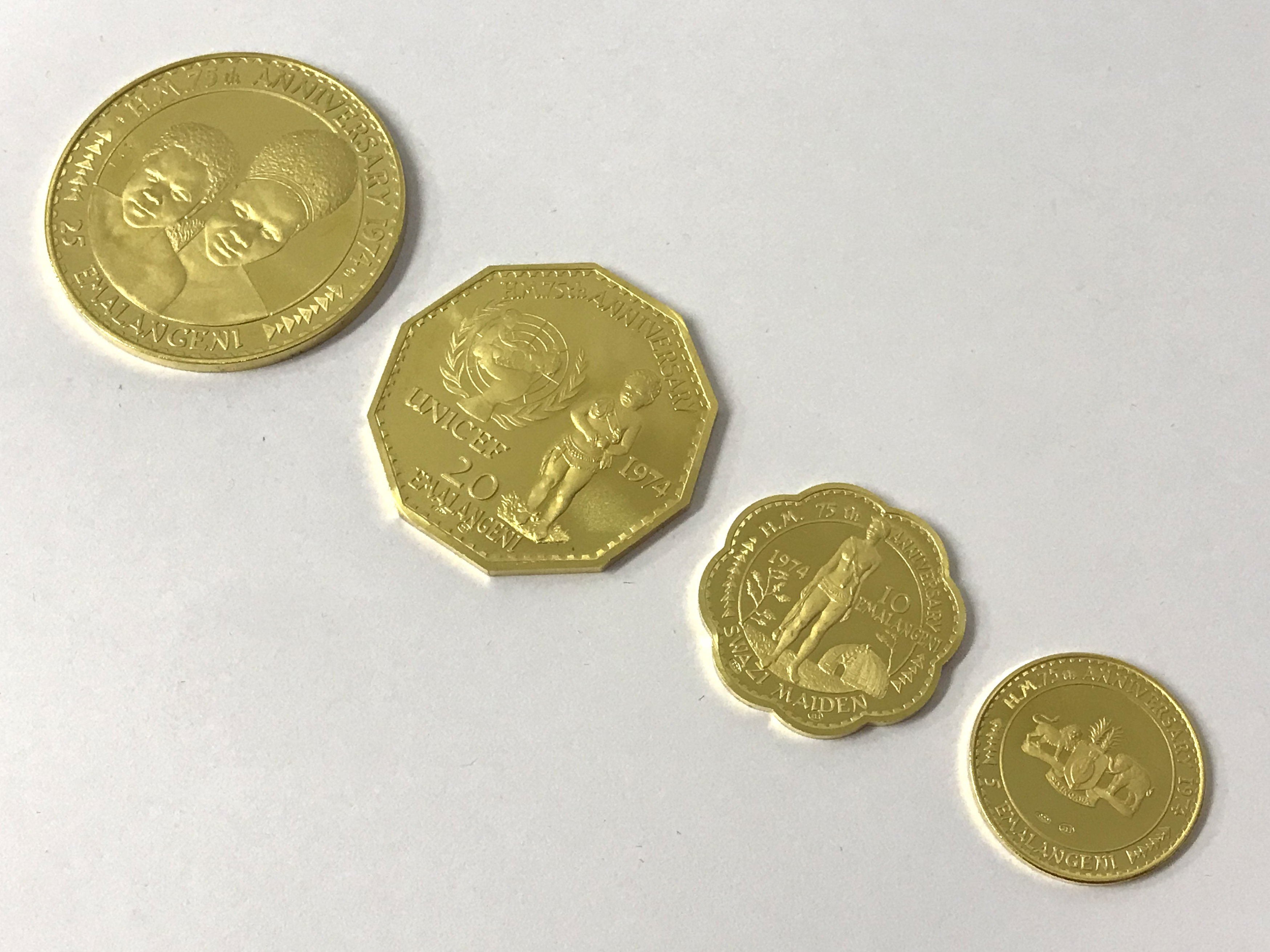 1974 SWAZILAND COMPLETE SET OF FOUR GOLD COINS