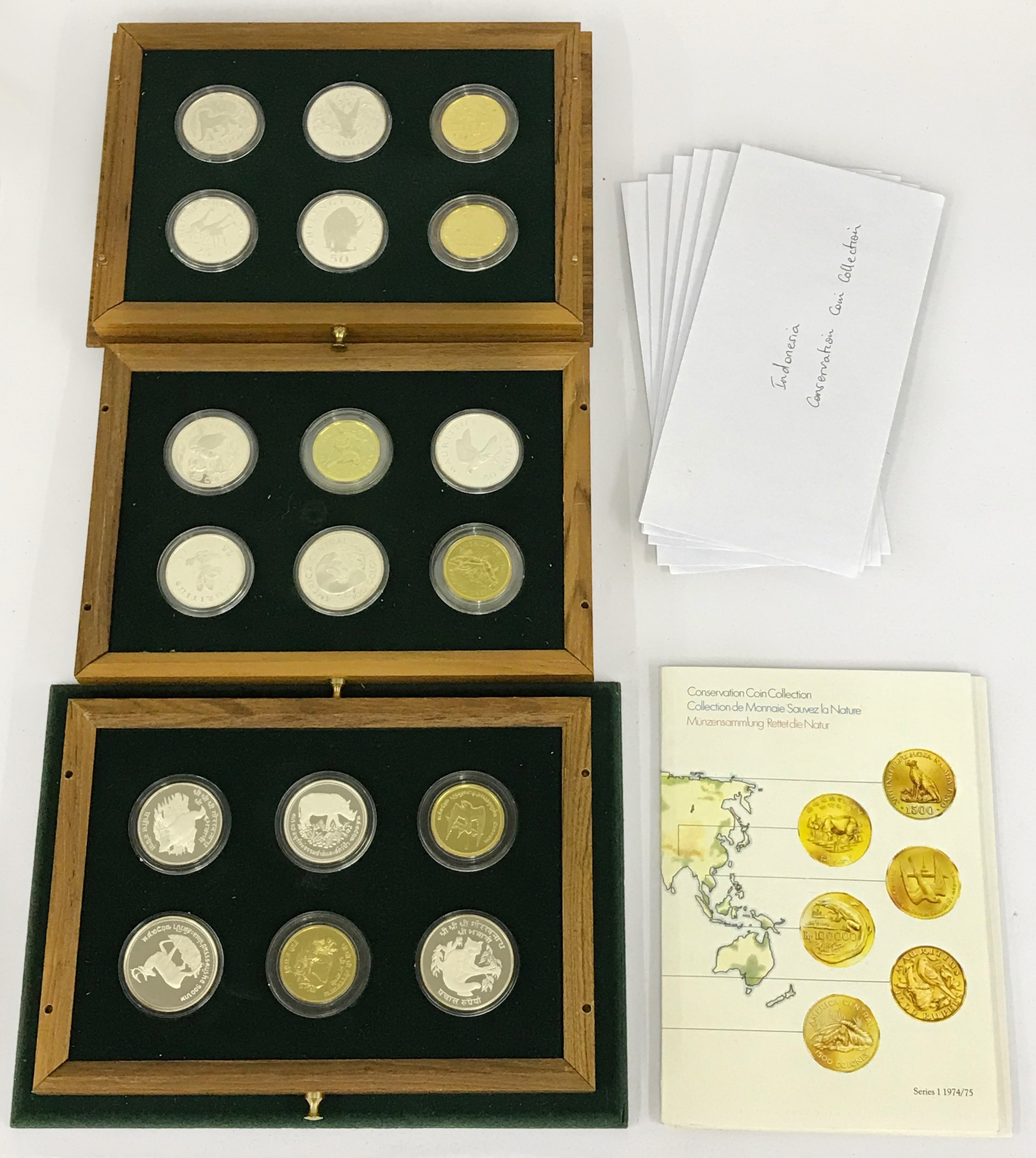 1974-75 CONSERVATION COINS COLLECTION - 6 GOLD & 12 SILVER COINS