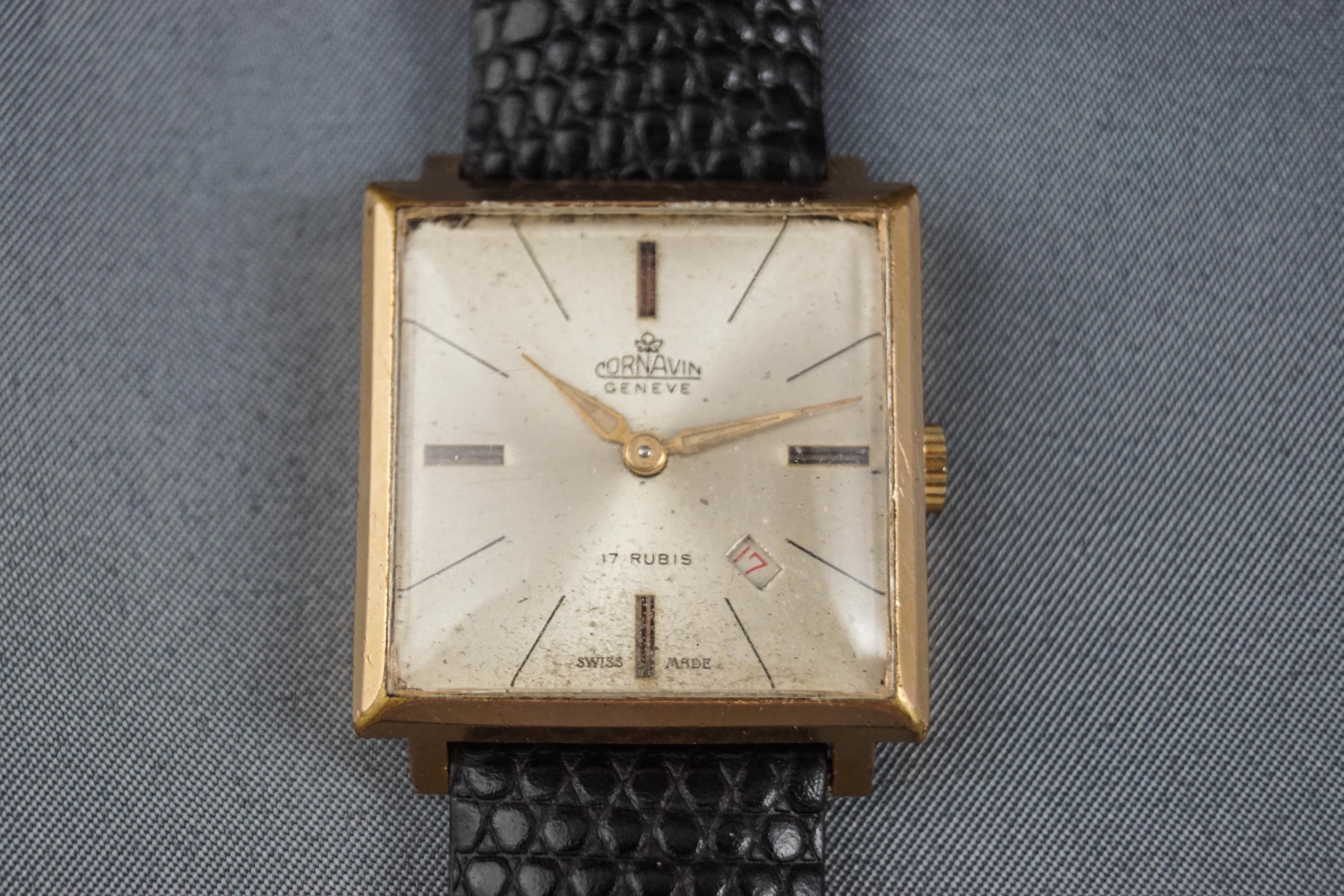 Cornavin, Geneve, a vintage gold-plated and stainless square wrist ...