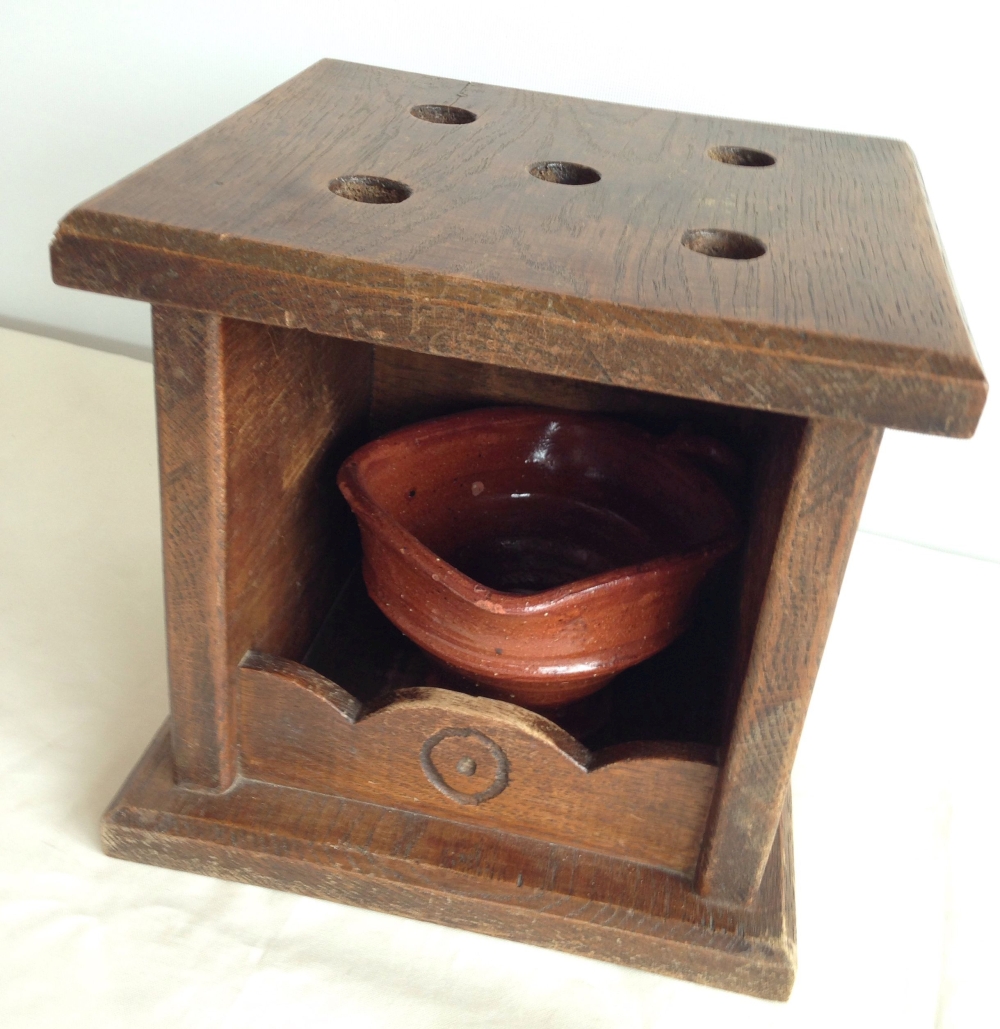 Antiques carved oak Dutch foot warmer with pottery hot cinder bowl.