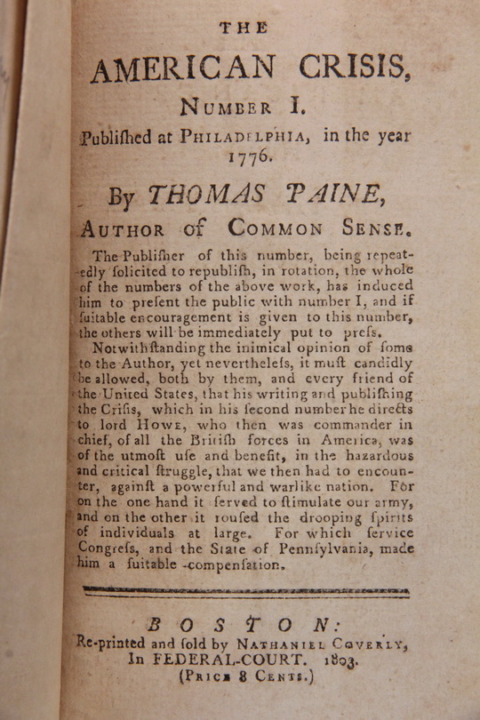 RARE AMERICAN REVOLUTIONARY WAR PAMPHLET - "The American Crisis" by ...
