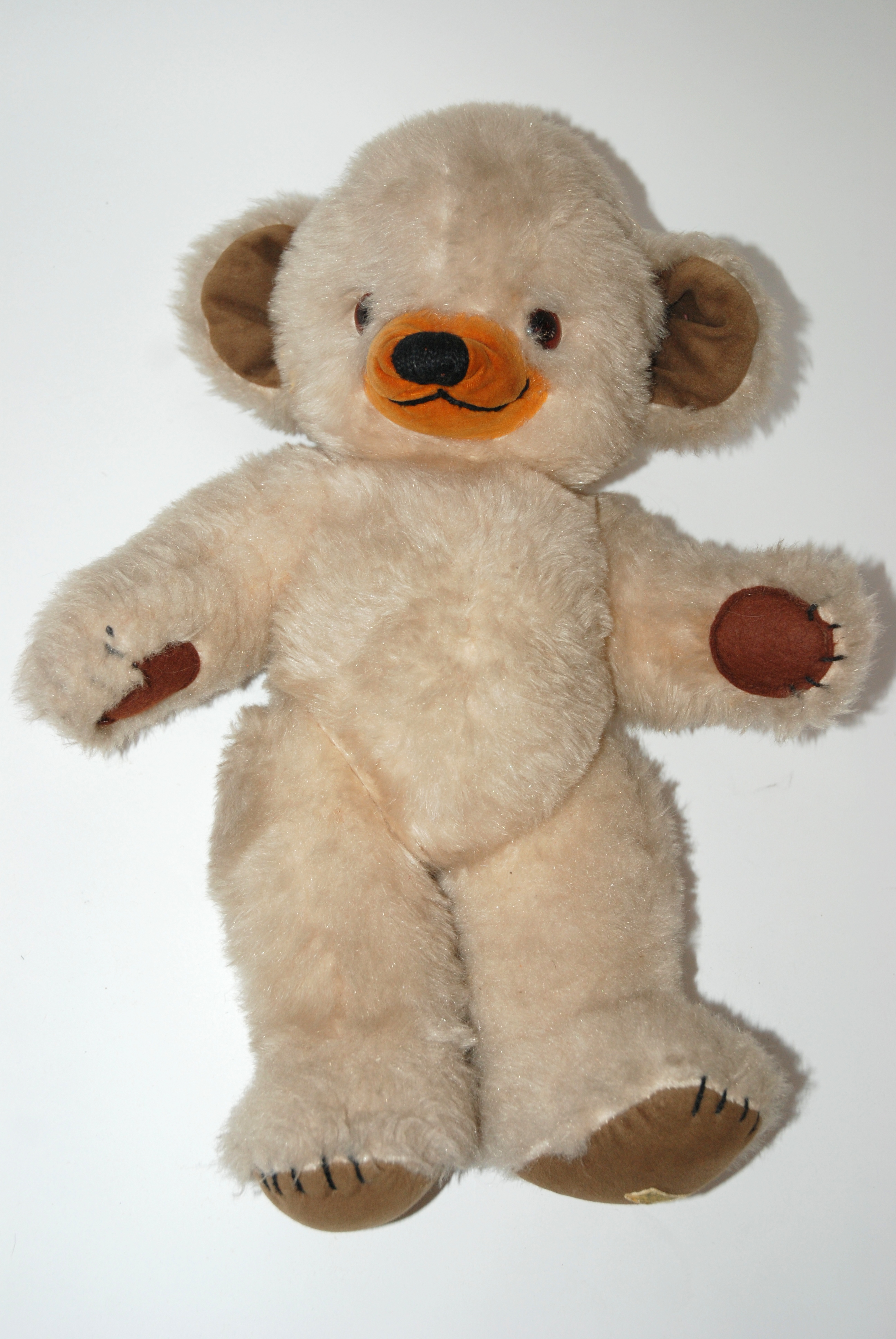 A Merrythought Cheeky Teddy Bear stitched nose and paws, with bells in ...