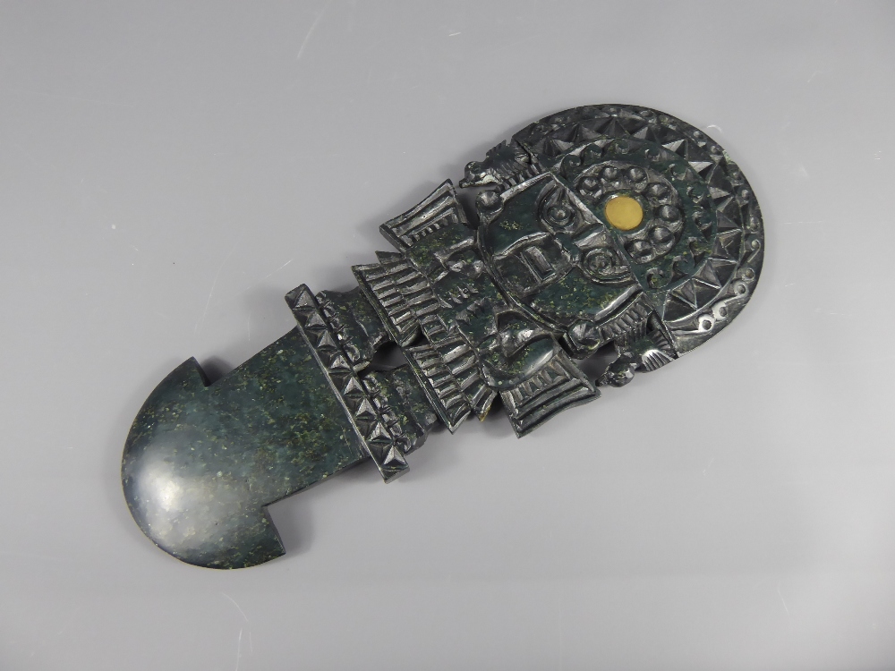 A Replica Green Hardstone Peruvian Incan Ritual Knife "Tumi" being a ...