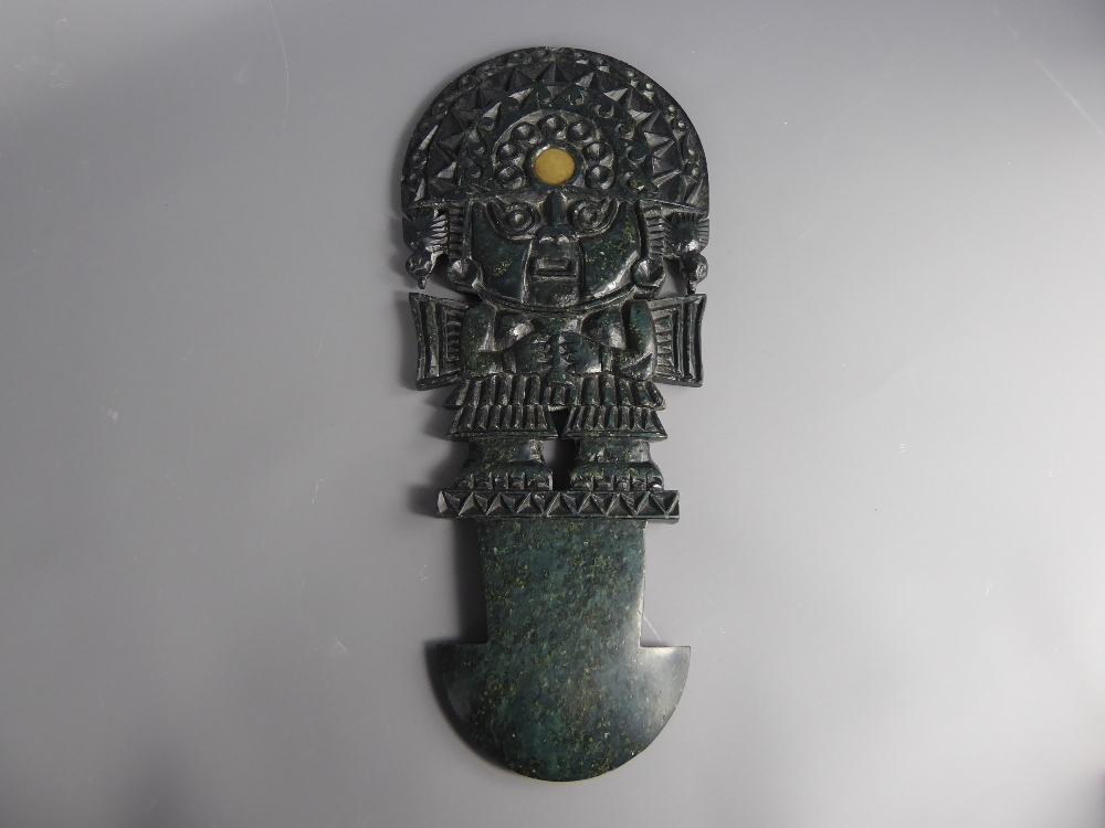 A Replica Green Hardstone Peruvian Incan Ritual Knife "Tumi" being a ...