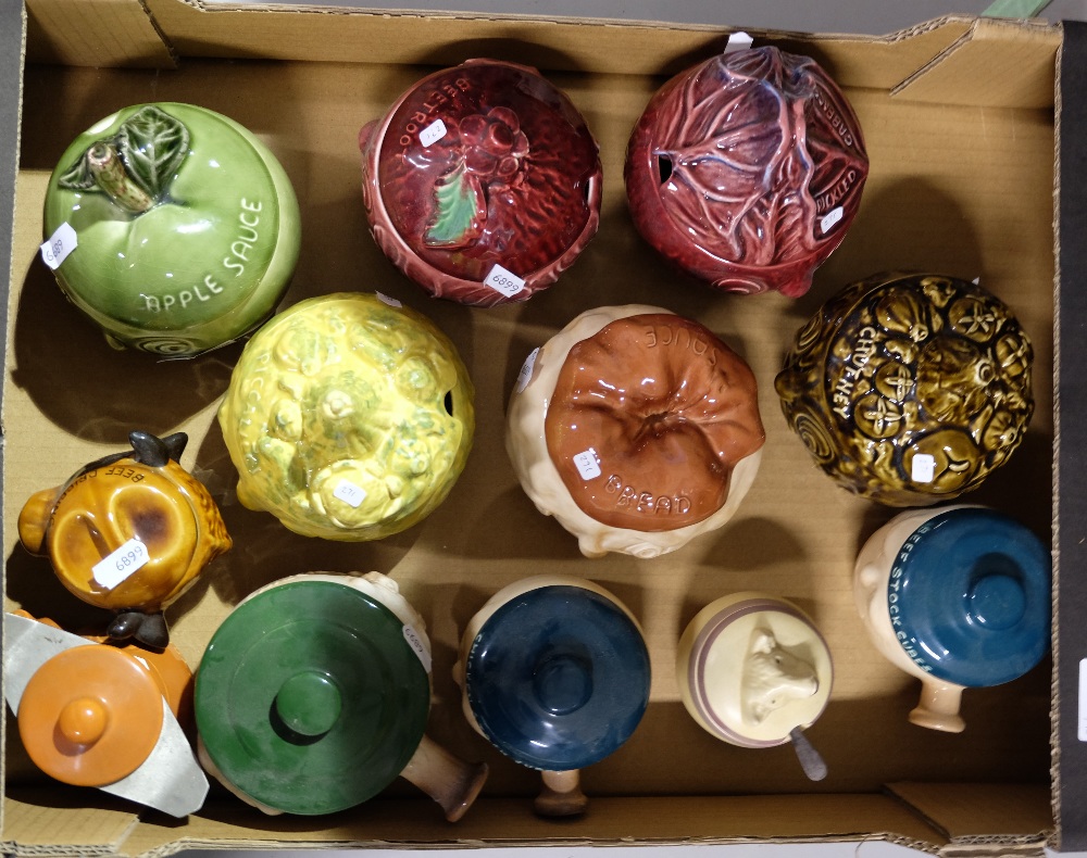 A collection of Sylvac face pots to include Chutney, Apple sauce, Bread ...