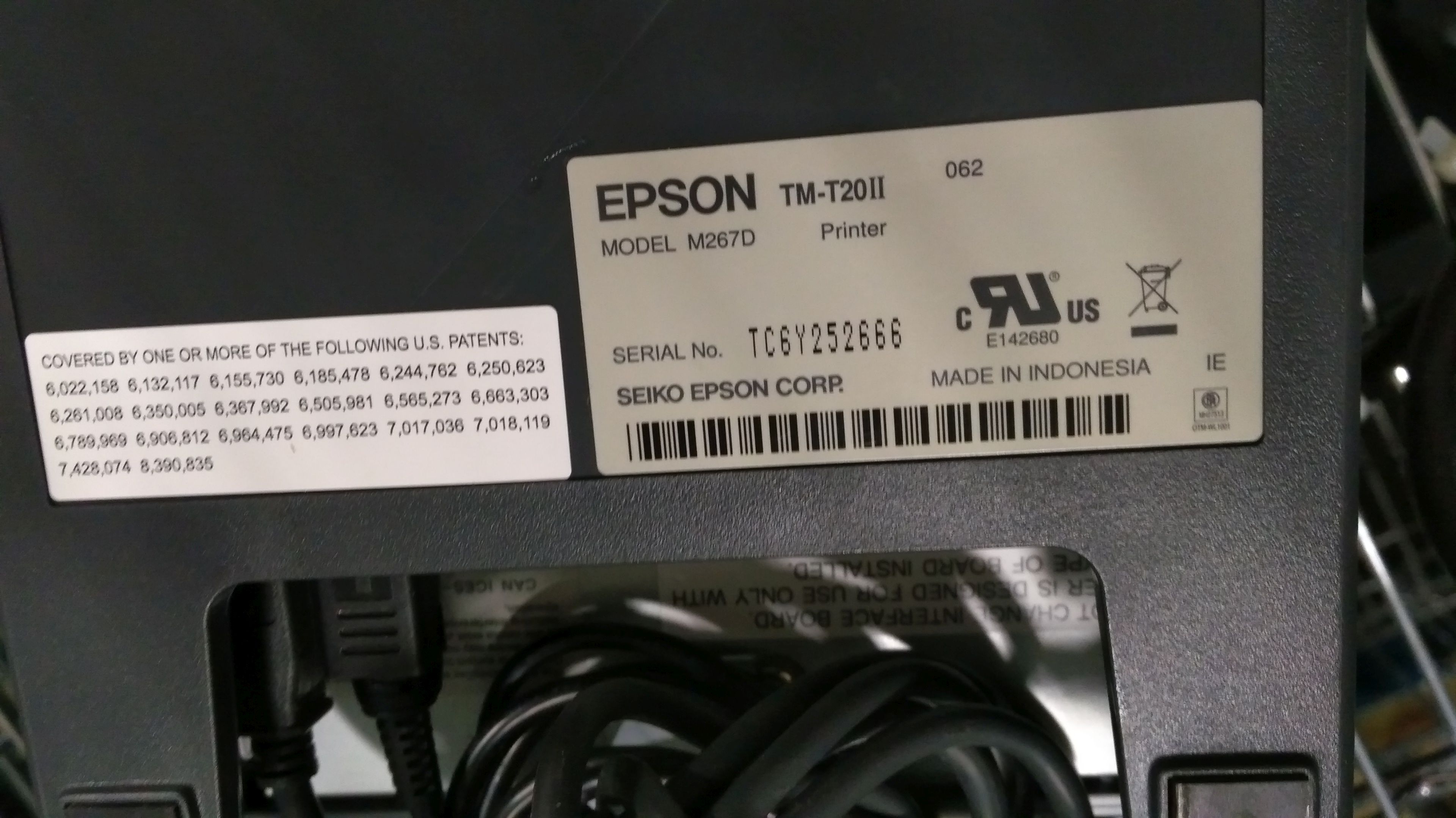 Epson TM-T20II Model M267D Direct Thermal Printer USB - Used