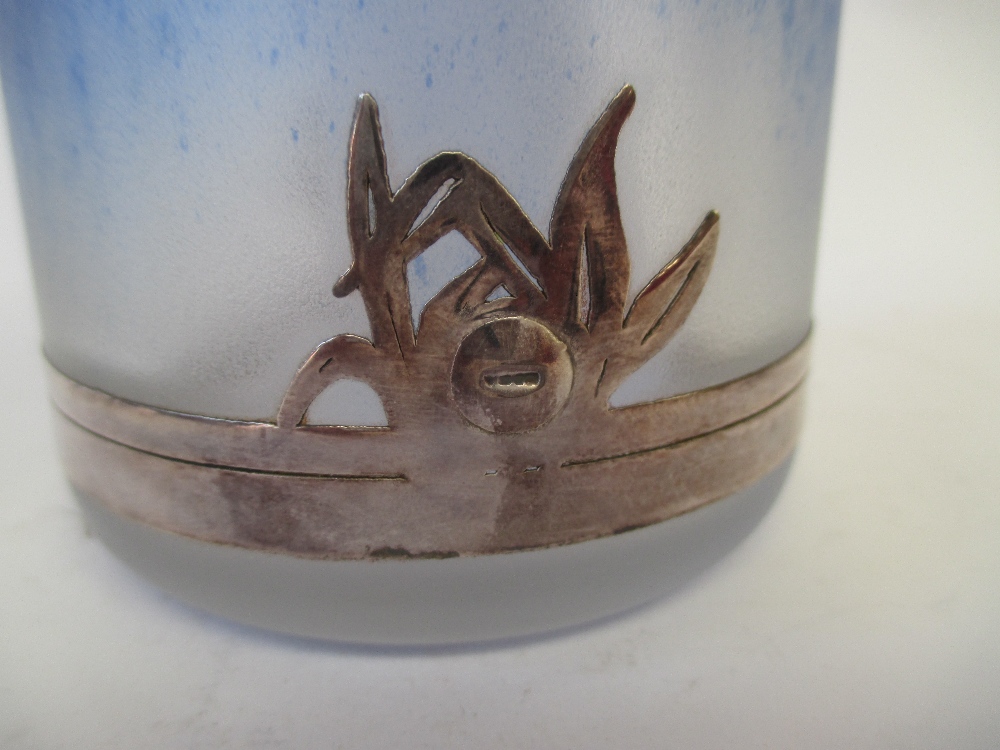 Laugharne blue glass and silver mounted vase, 36cm H