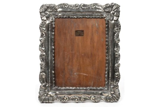 A PERUVIAN SILVER MOUNTED WOODEN PHOTOGRAPH FRAME, 32 X 26 CM, MARKED ...