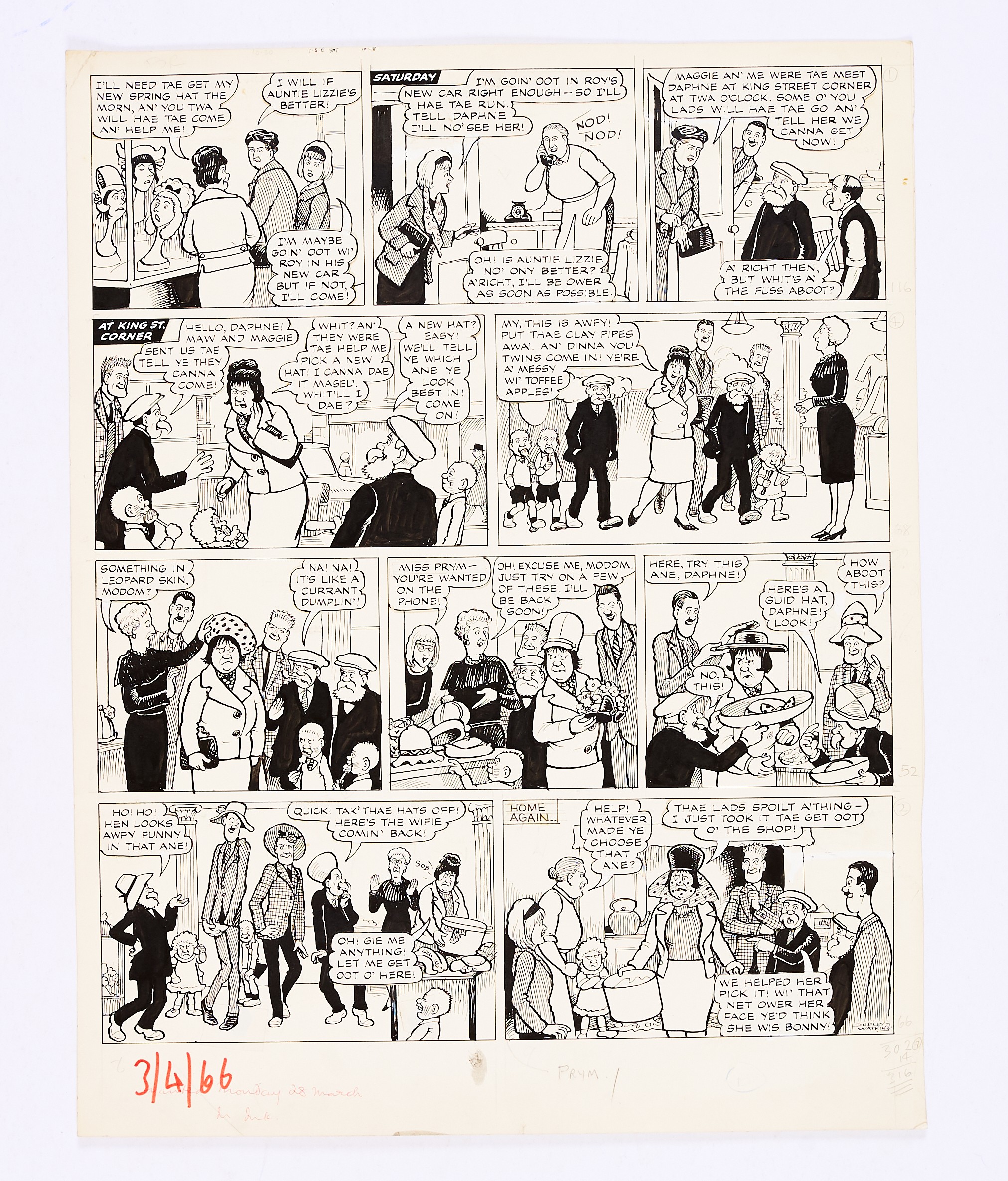 The Broons original artwork (1966) drawn and signed by Dudley Watkins ...