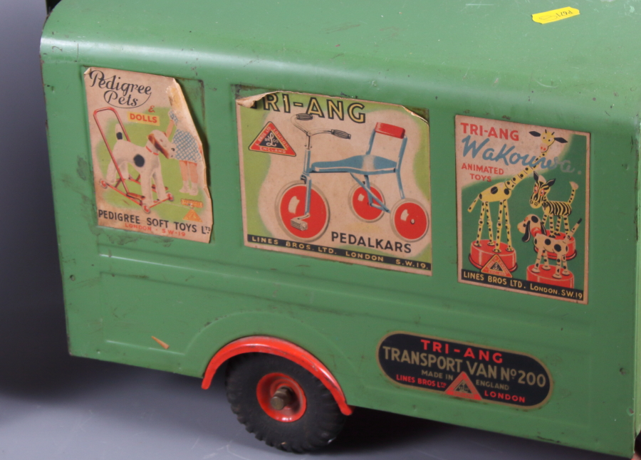 A mid 20th century tin-plate Tri-ang Transport Van 200, painted in red ...
