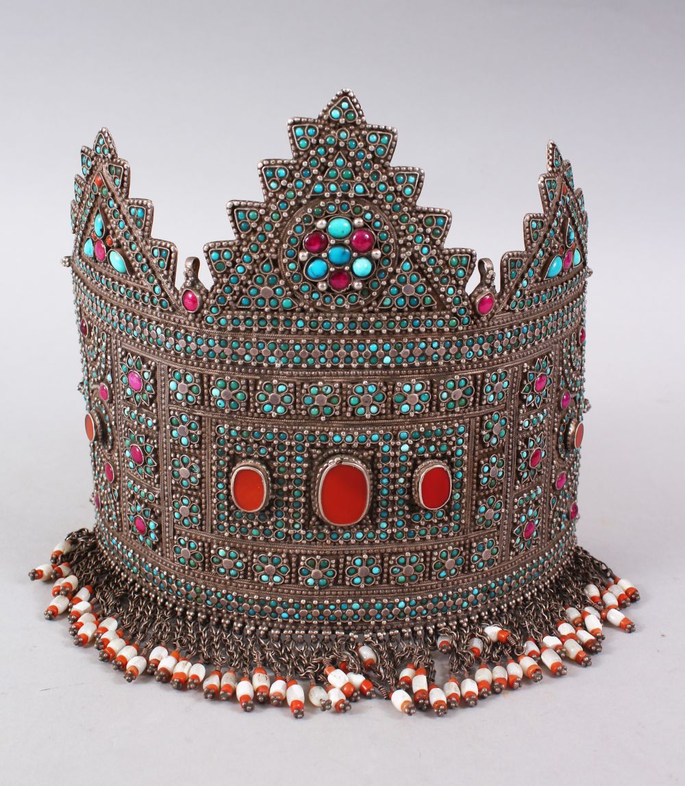 A LARGE AND FINE 19TH CENTURY PERSIAN OR TURKMEN TURQUOISE & SILVER ...