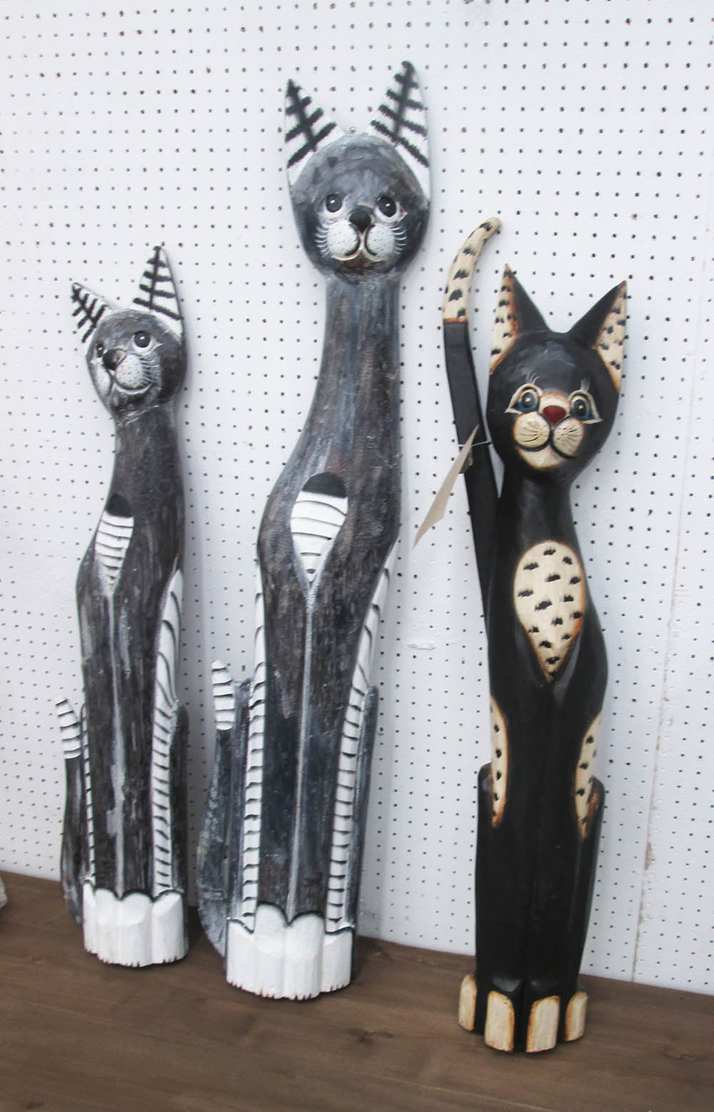 WOODEN CATS, a set of three, retro art designs carved solid wood ...