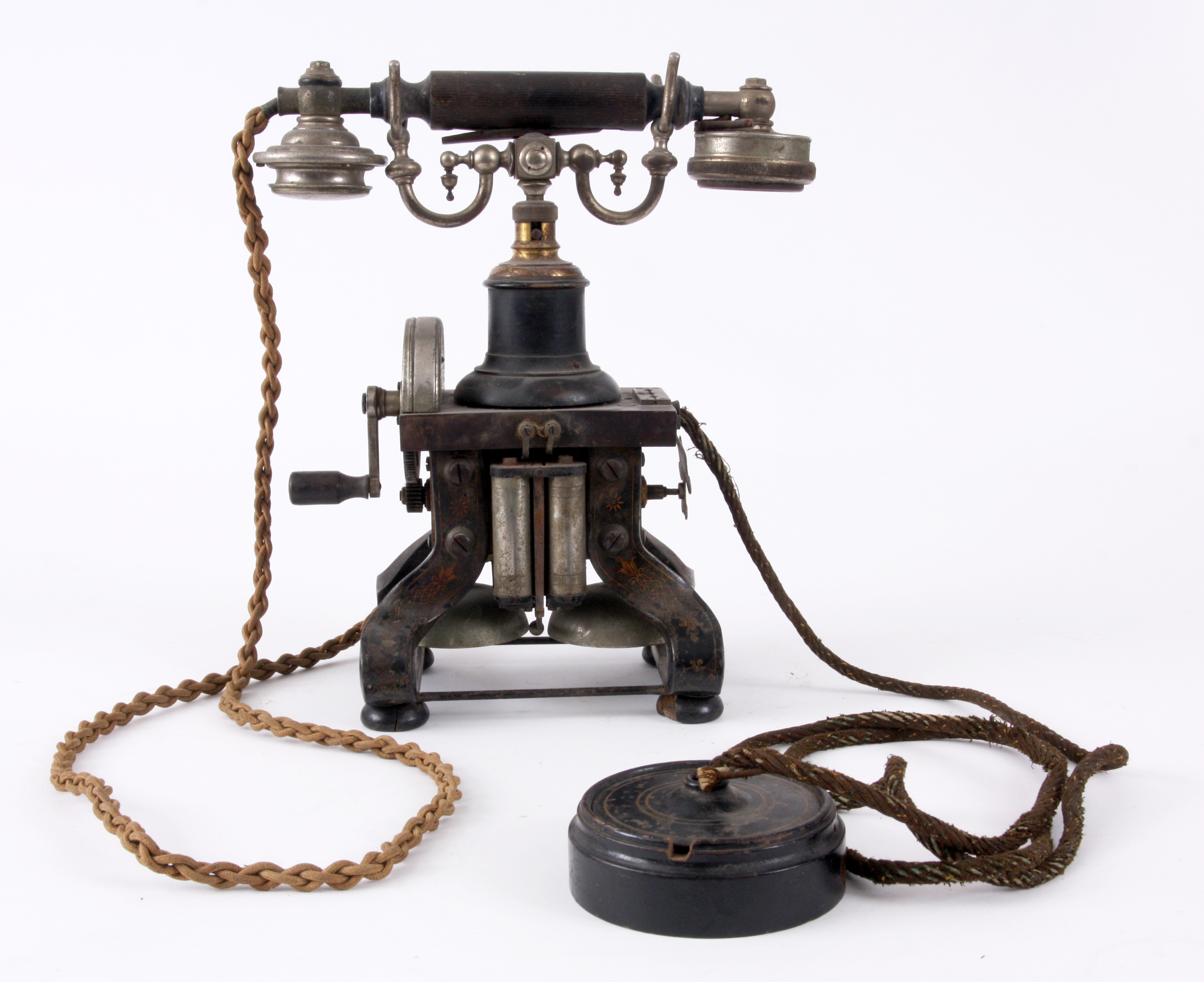 A LATE 19TH CENTURY ERICSSON SKELETON TELEPHONE WITH TEAR-DROP CRADLE ...