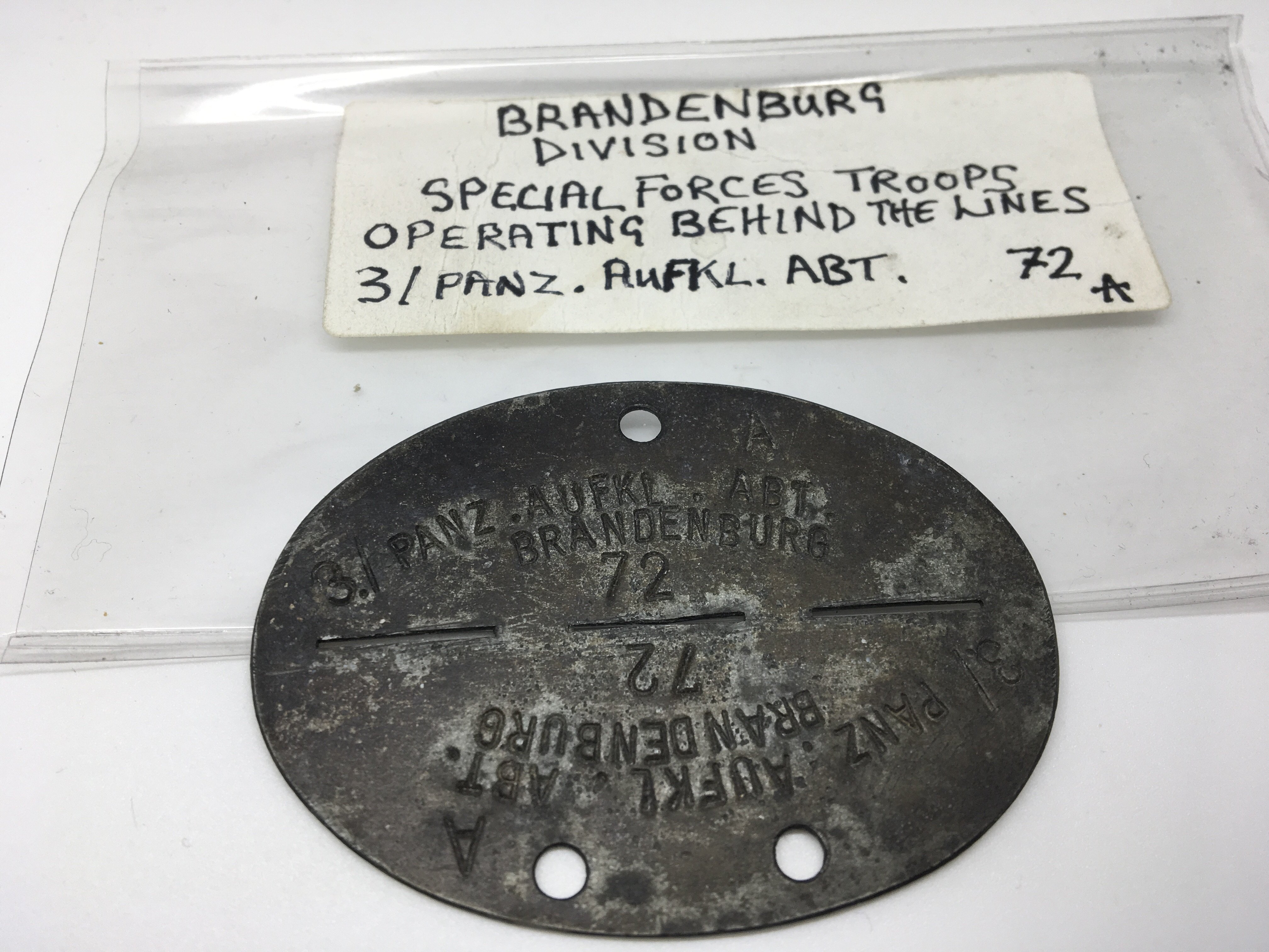 A German Nazi Third Reich ID dog tag Brandenburg Division Special ...
