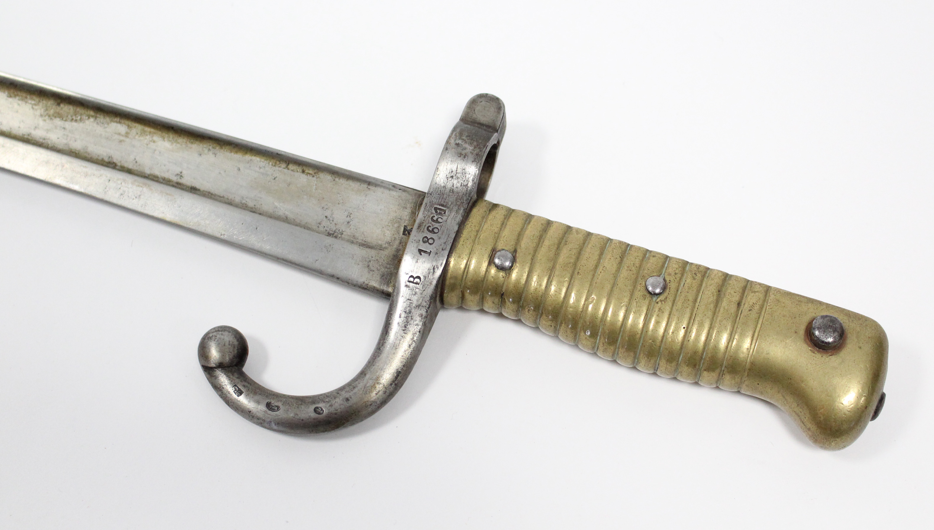 A late 19th century French rifle bayonet (dated 1874) with 22 ½” long ...