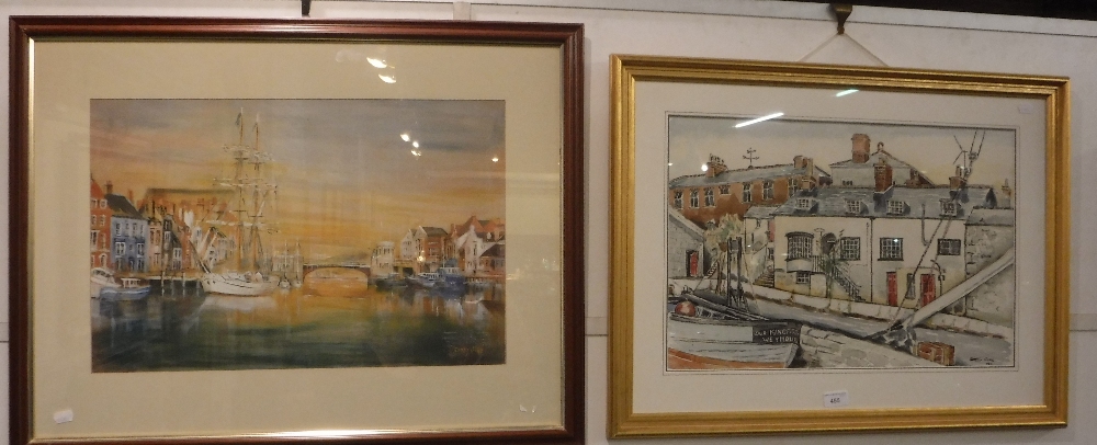 SANDY GORE: A view of Weymouth Harbour, watercolour and a print after ...