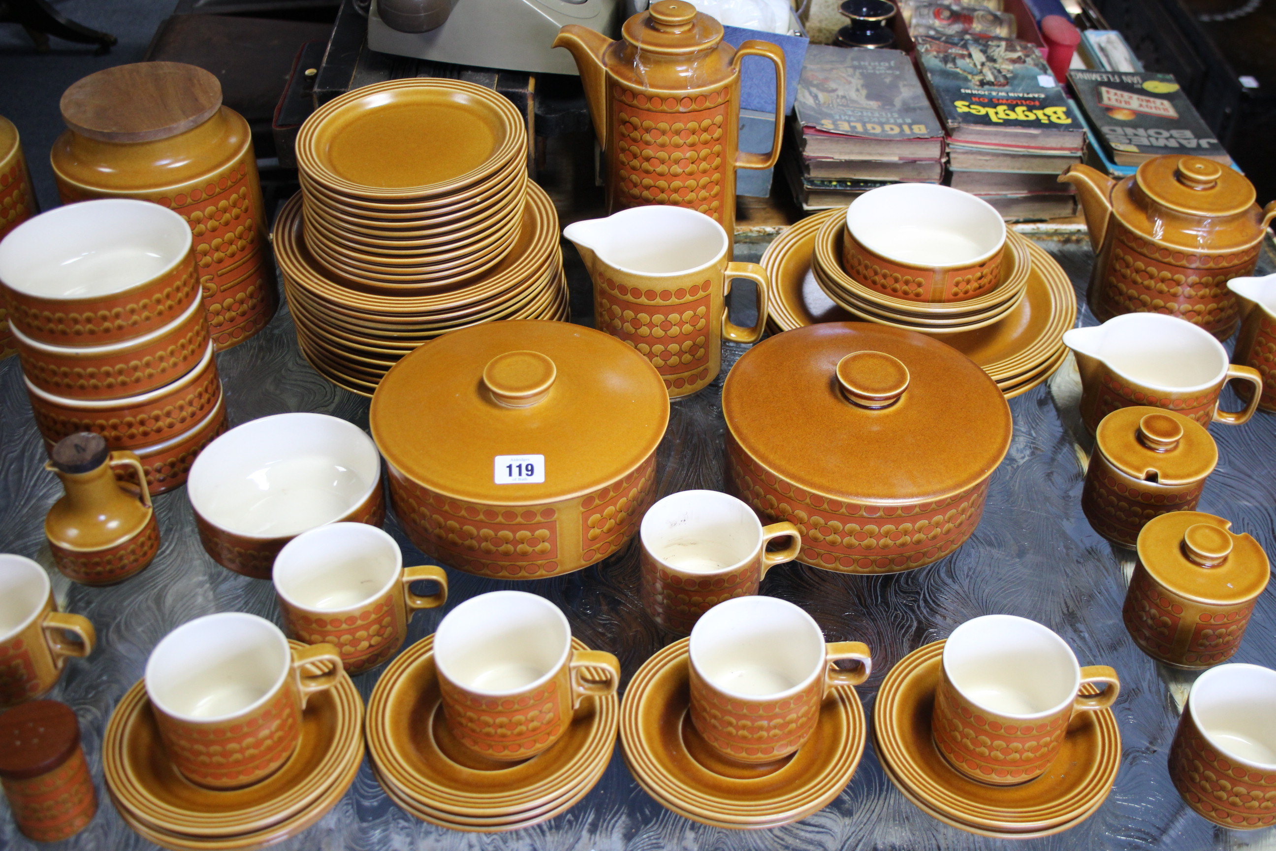A Hornsea pottery “Saffron” pattern sixty-nine piece extensive dinner ...