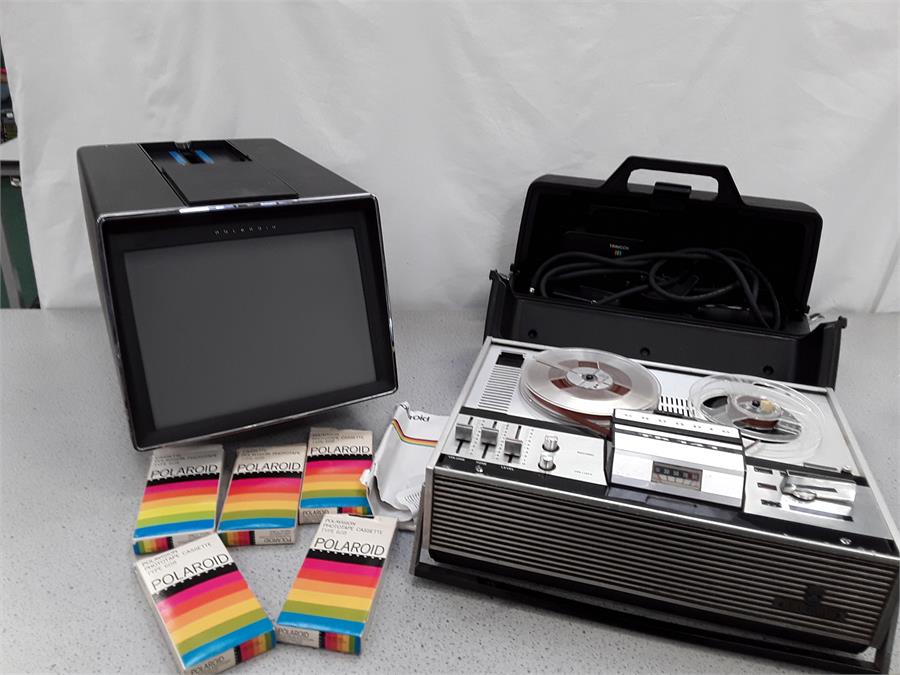 A Polaroid Polavision phototape player, a Grundig TK141 reel to reel ...