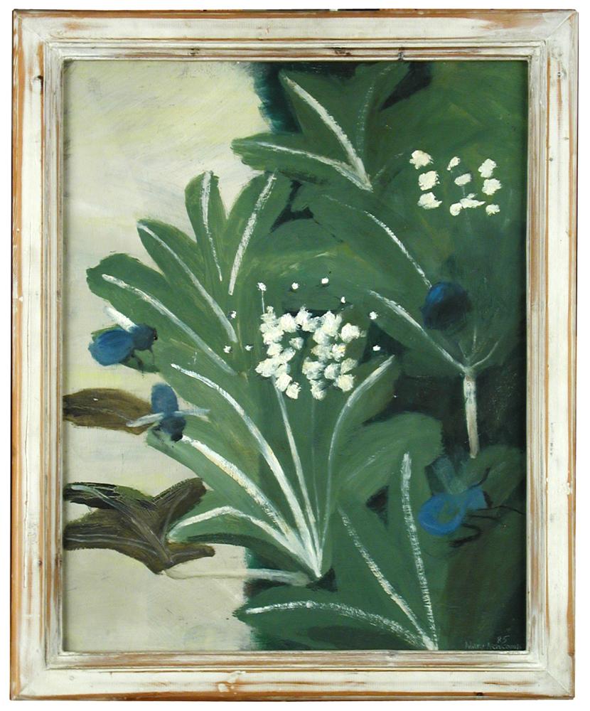 § Mary Newcomb (British, 1922-2008) Flies on Large Leaves, 1985 signed ...